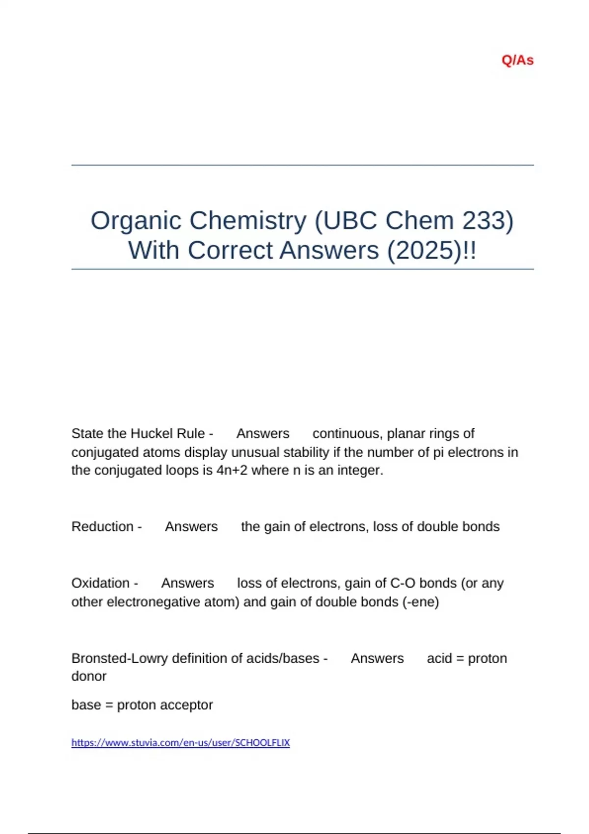 Organic Chemistry (UBC Chem 233) With Correct Answers (2025)!! - Chem ...