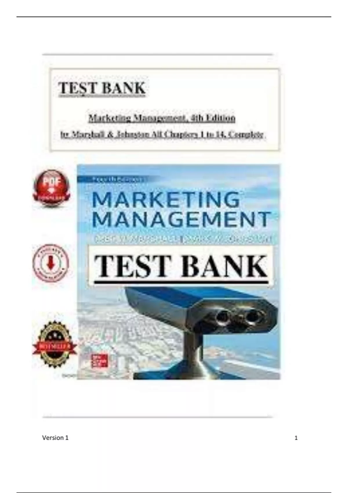 TEST BANK Marketing Management (4th Ed) By Johnston; Marshall| All 14 ...