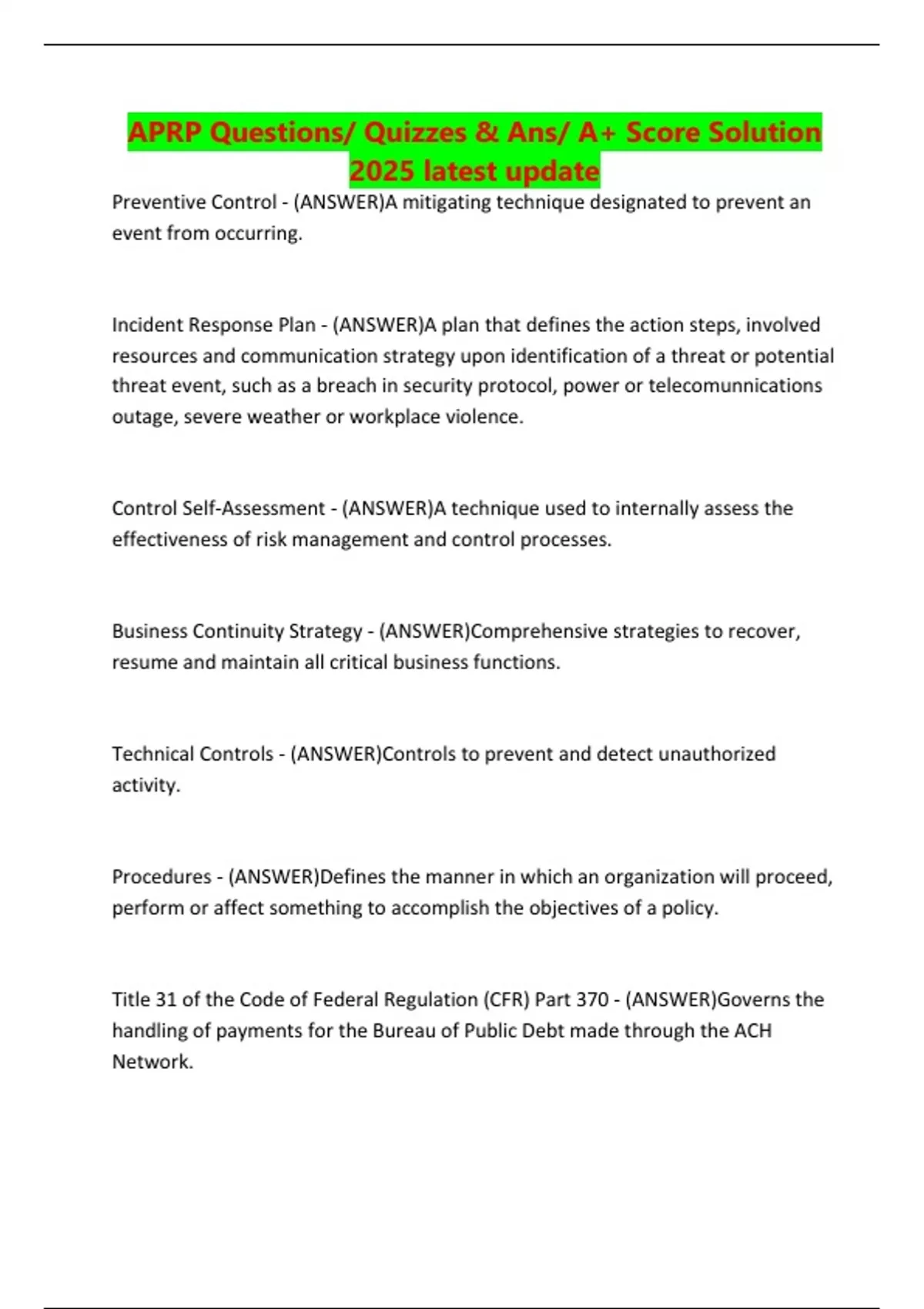 APRP Questions/ Quizzes & Ans/ A+ Score Solution 2025 latest update ...