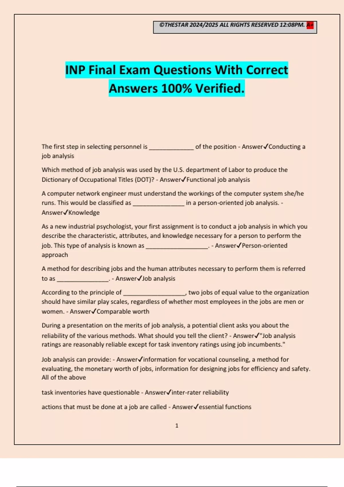 INP Final Exam Questions With Correct Answers 100% Verified. - INP ...
