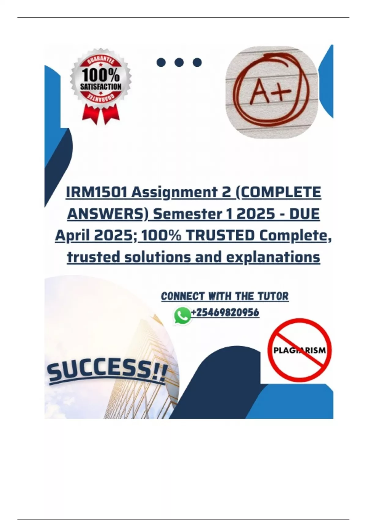 IRM1501 Assignment 2 (COMPLETE ANSWERS) Semester 1 2025 - DUE April 2025;100% CORRECT AND ...