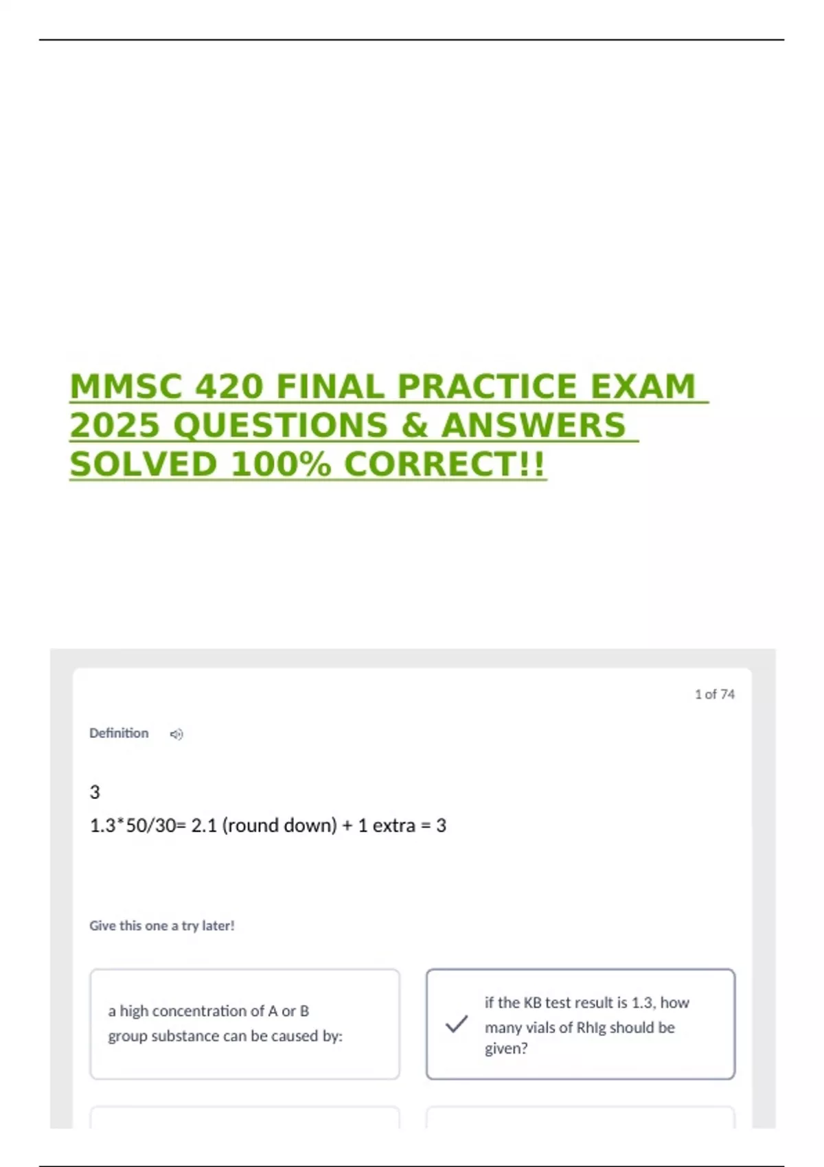 MMSC 420 FINAL PRACTICE EXAM 2025 QUESTIONS & ANSWERS SOLVED 100% CORRECT!! - MMSC 420 - Stuvia US