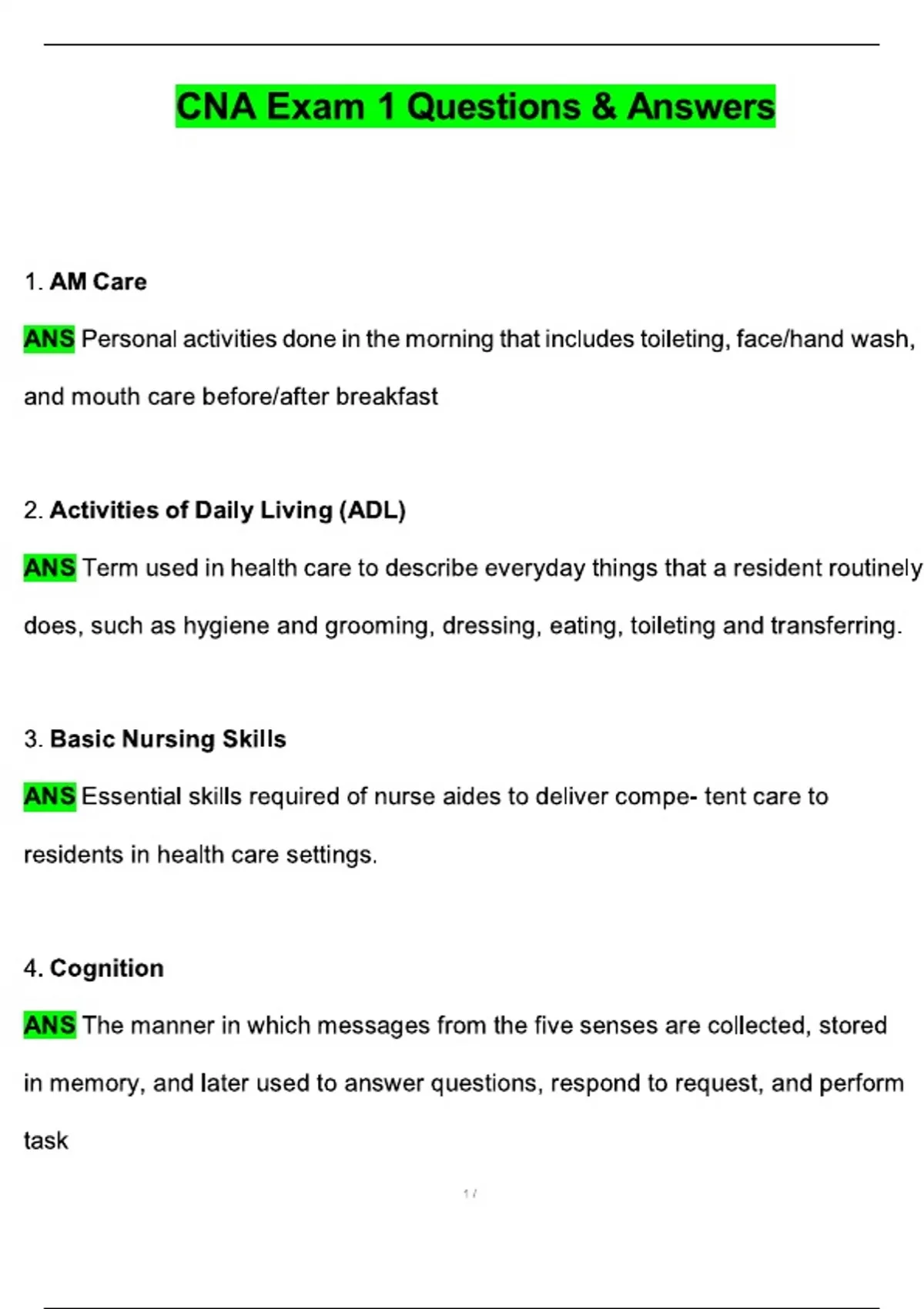 CNA Exam 1 (Latest 2025 / 2026 Update) Questions and Verified Answers ...
