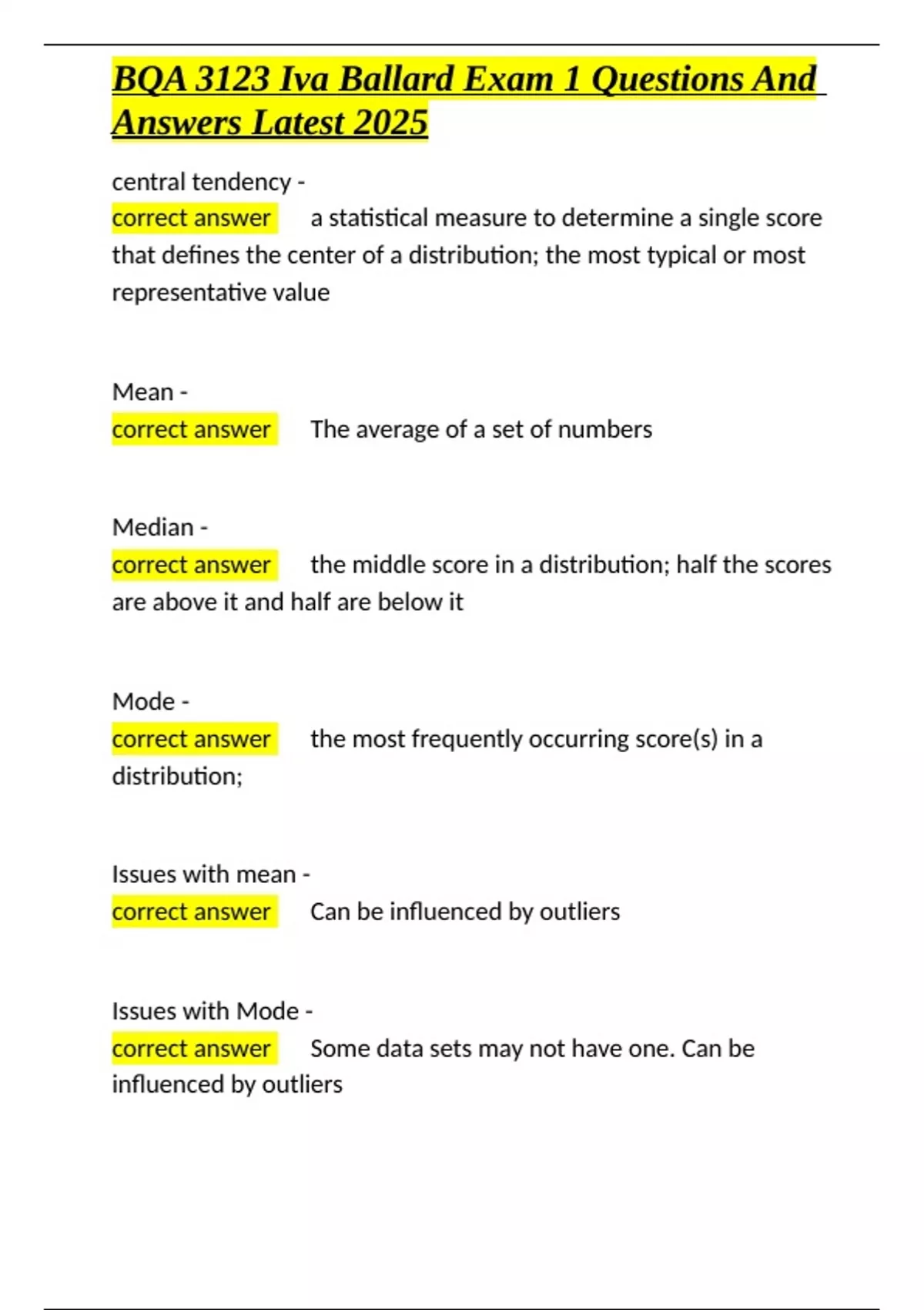 BQA 3123 Iva Ballard Exam 1 Questions And Answers Latest 2025.docx ...