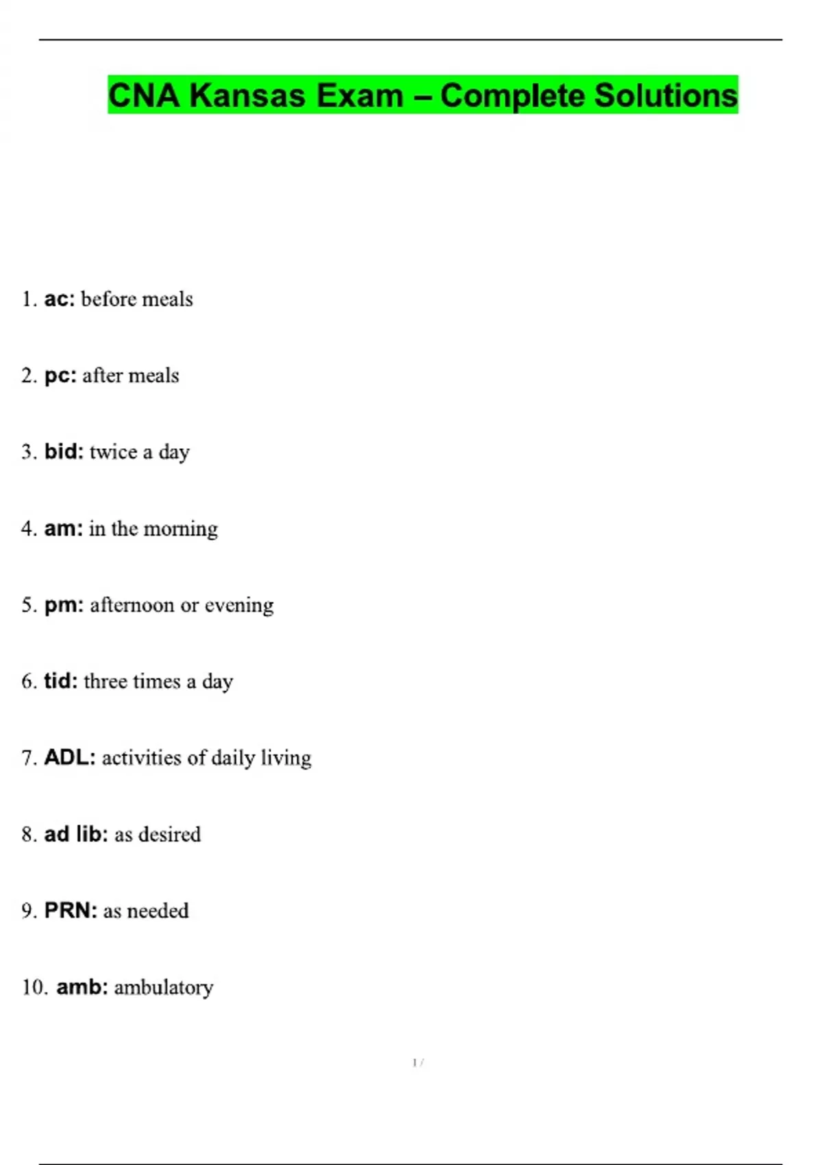 CNA Kansas Exam (Latest 2025 / 2026 Update) Questions and Verified ...