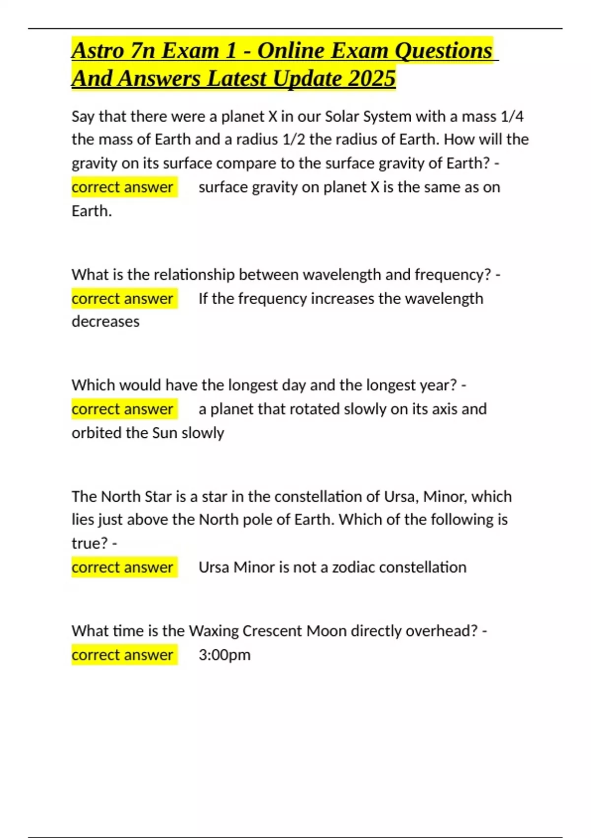 Astro 7n Exam Package Deal With Complete Solutions - Stuvia US