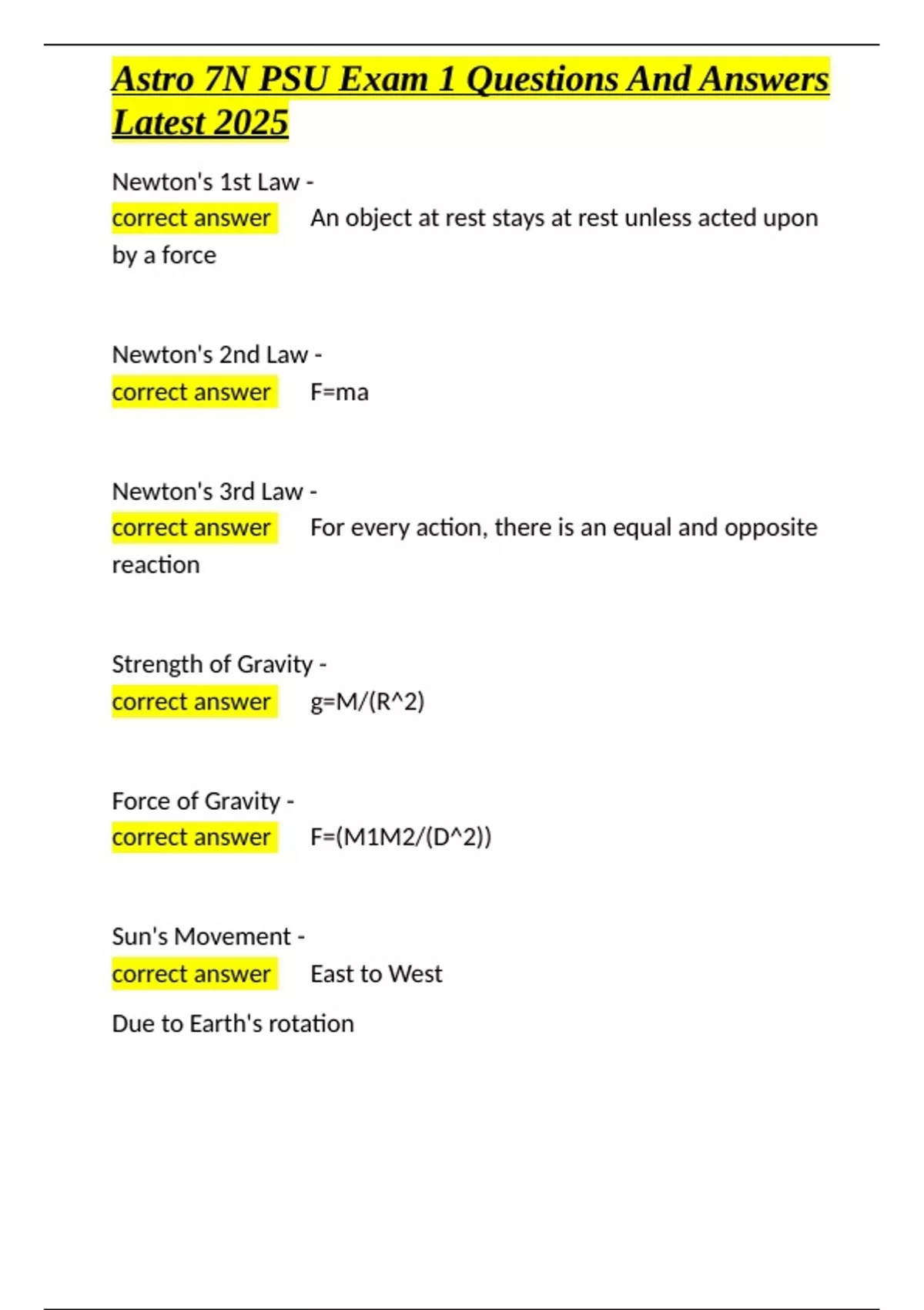Astro 7N PSU Exam 1 Questions And Answers Latest 2025.docx - Astronomy ...