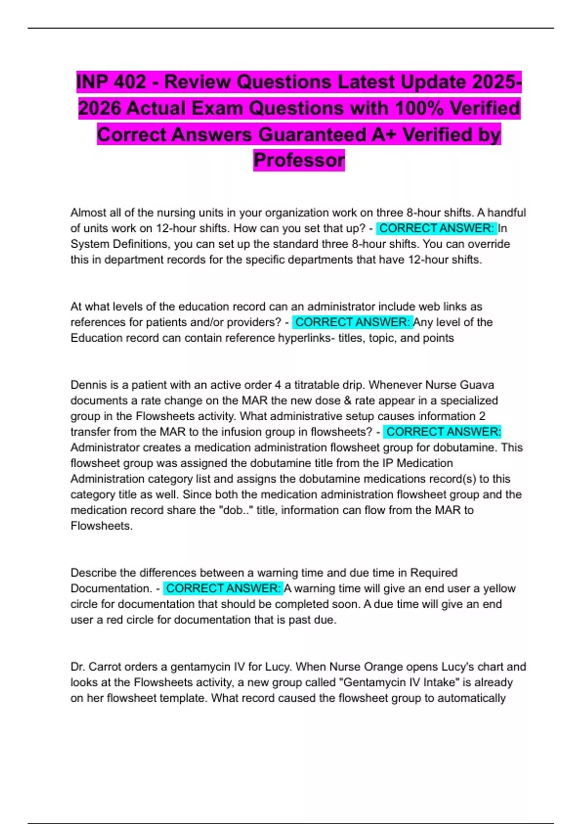 INP 402. Latest Update Actual Exam & Review Questions with 100% ...