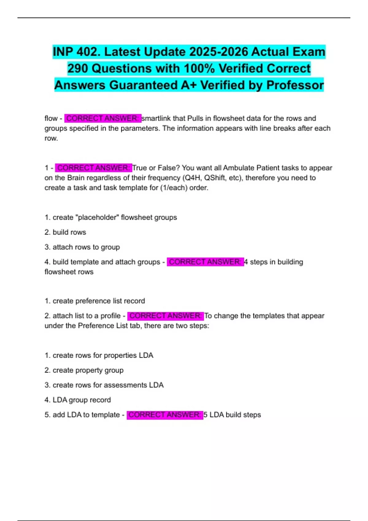 INP 402. Latest Update Actual Exam 290 Questions with 100% Verified ...