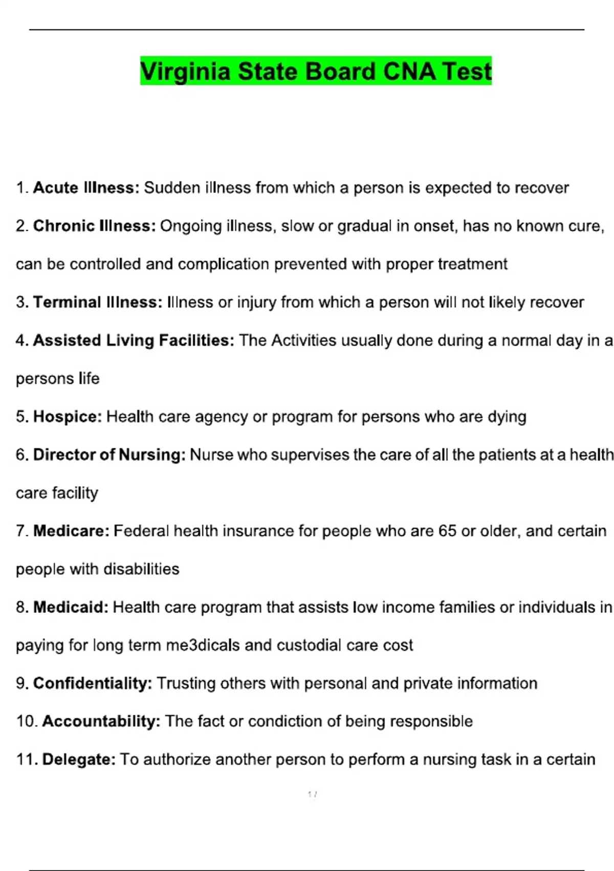 Virginia CNA State Board Test (Latest 2025 / 2026 Update) Questions and ...