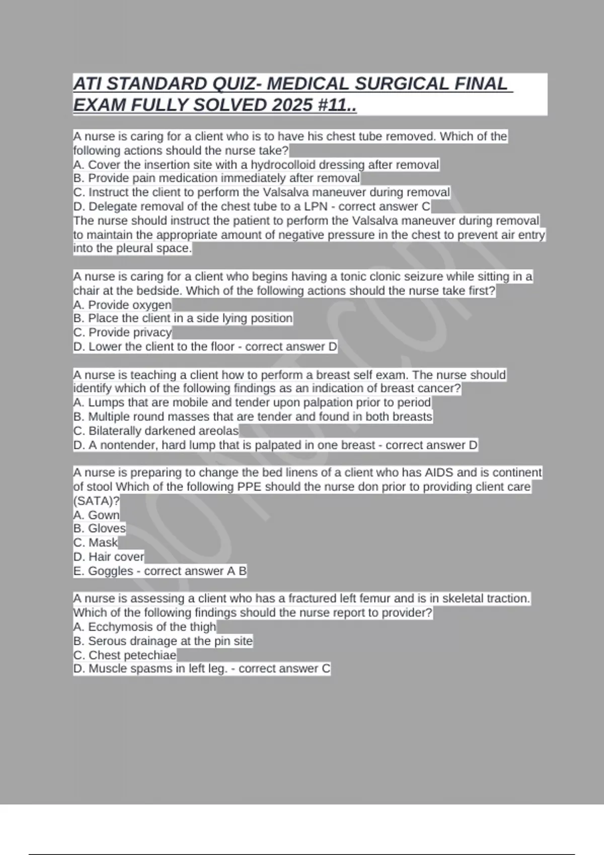 ATI STANDARD QUIZ- MEDICAL SURGICAL FINAL EXAM FULLY SOLVED 2025 -11 - MEDICAL & SURGERY EXM ...