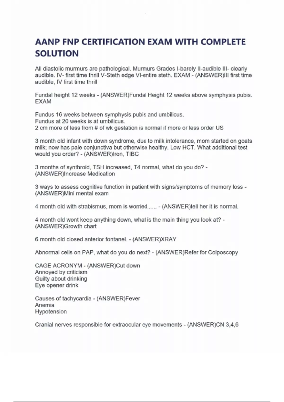 AANP FNP CERTIFICATION EXAM WITH COMPLETE SOLUTION - AANP FNP ...