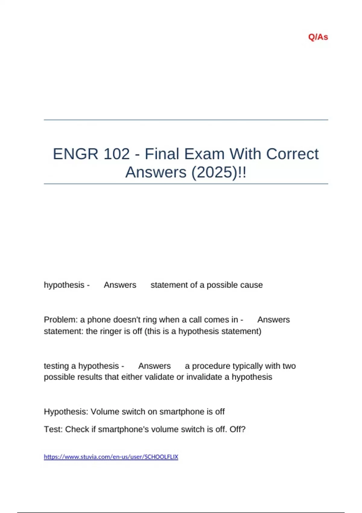 ENGR 102 - Final Exam With Correct Answers (2025)!! - ENGR 233 - Stuvia US