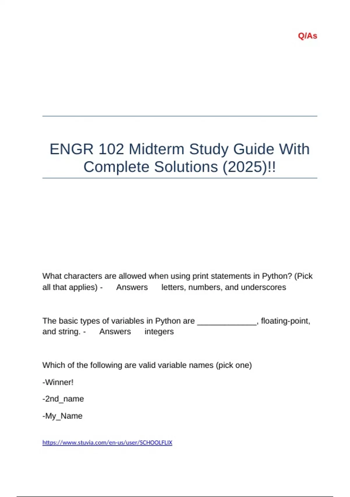 ENGR 102 Midterm Study Guide With Complete Solutions (2025)!! - ENGR 233 - Stuvia US