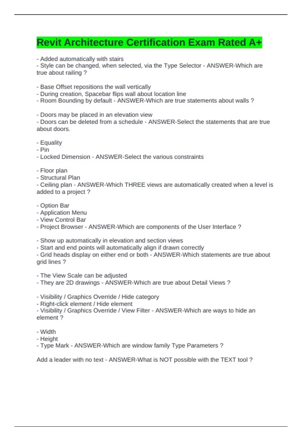 Revit Architecture Certification Exam Rated A+ - Revit Architecture ...