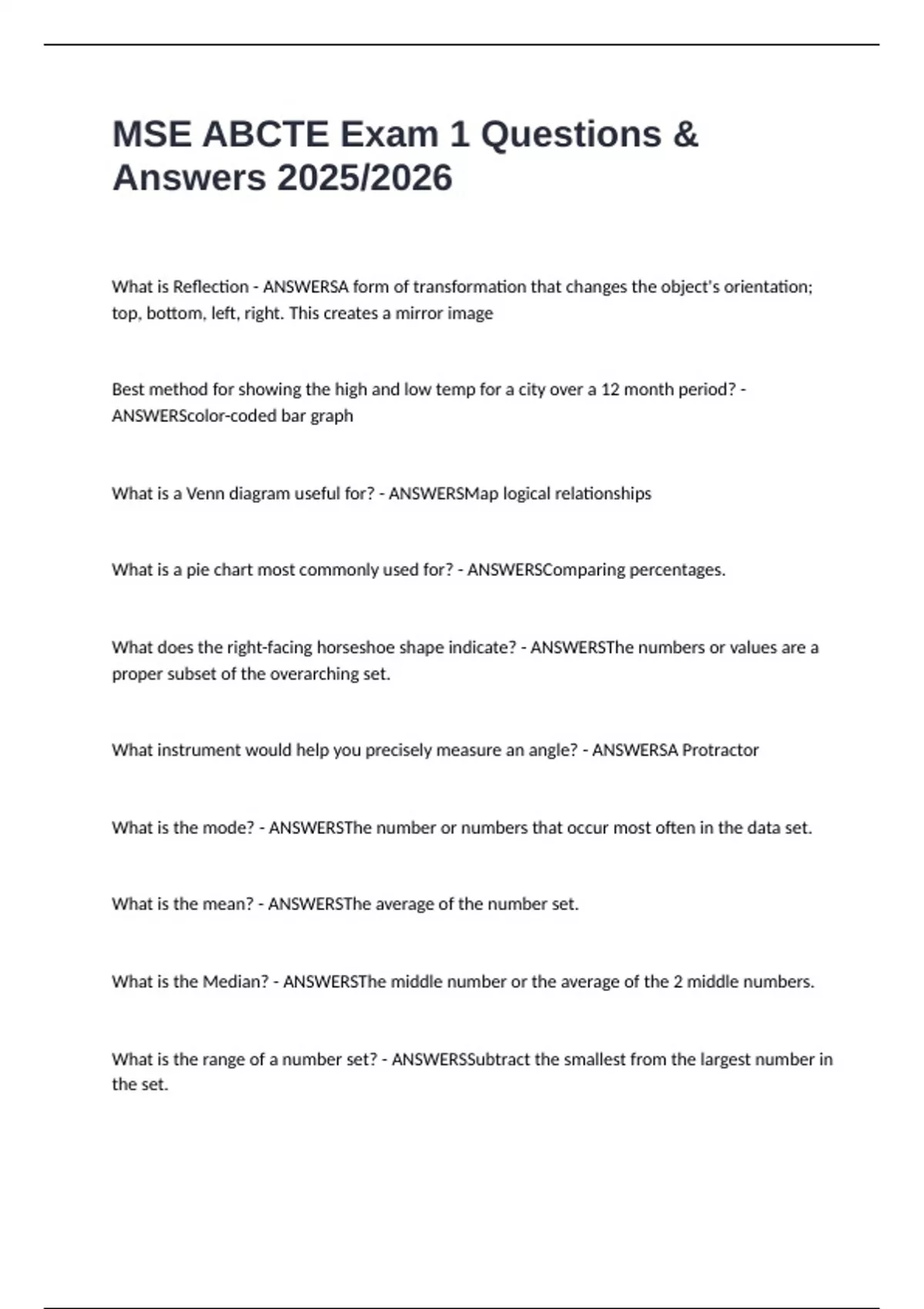 MSE ABCTE Exam 1 Questions & Answers 2025/2026 - MSE ABCTE - Stuvia US