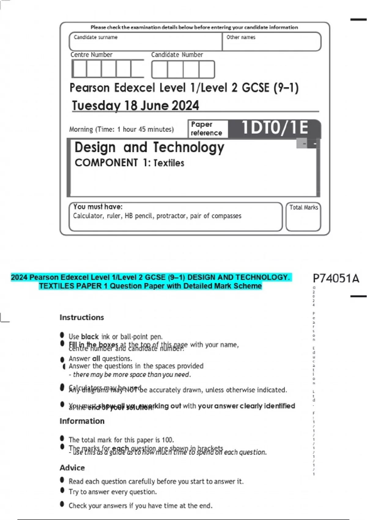 2024 Pearson Edexcel Level 1/Level 2 GCSE (9–1) DESIGN AND TECHNOLOGY ...