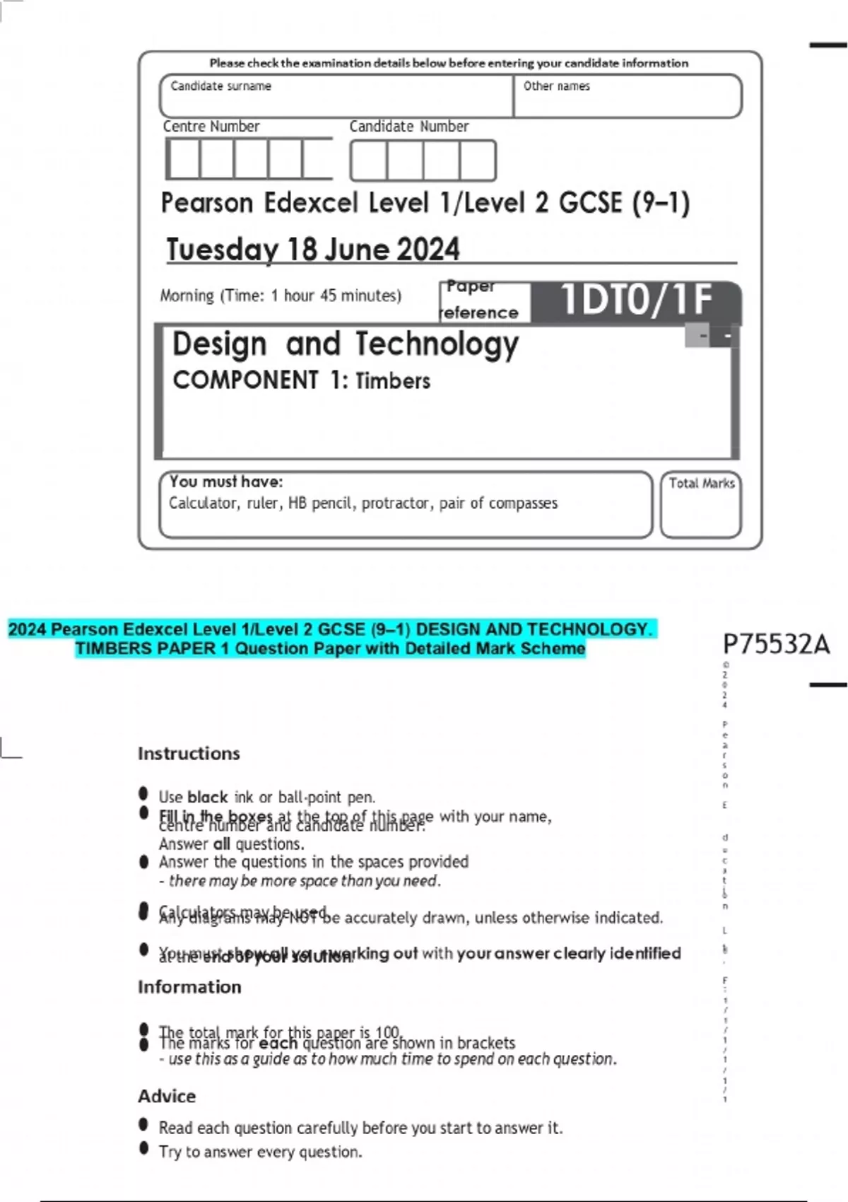 2024 Pearson Edexcel Level 1/Level 2 GCSE (9–1) DESIGN AND TECHNOLOGY ...