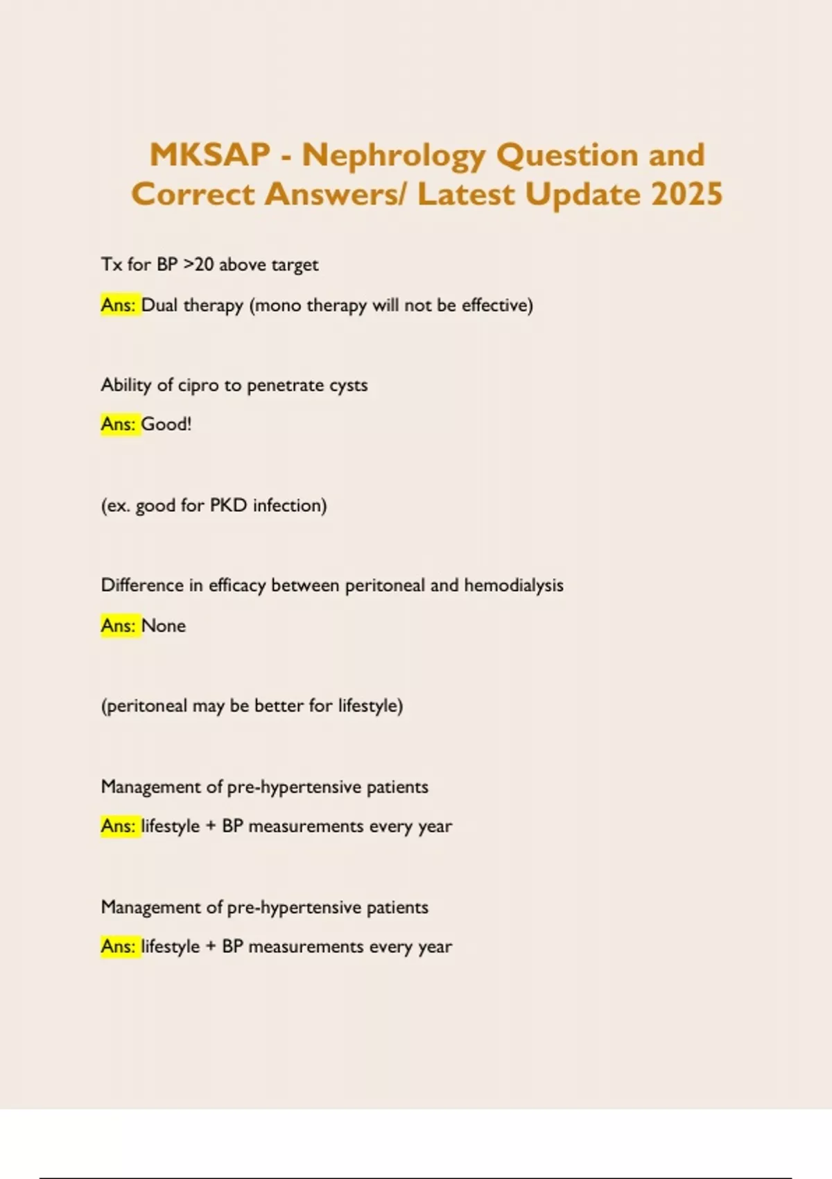 MKSAP - Nephrology Question and Correct Answers/ Latest Update 2025 ...