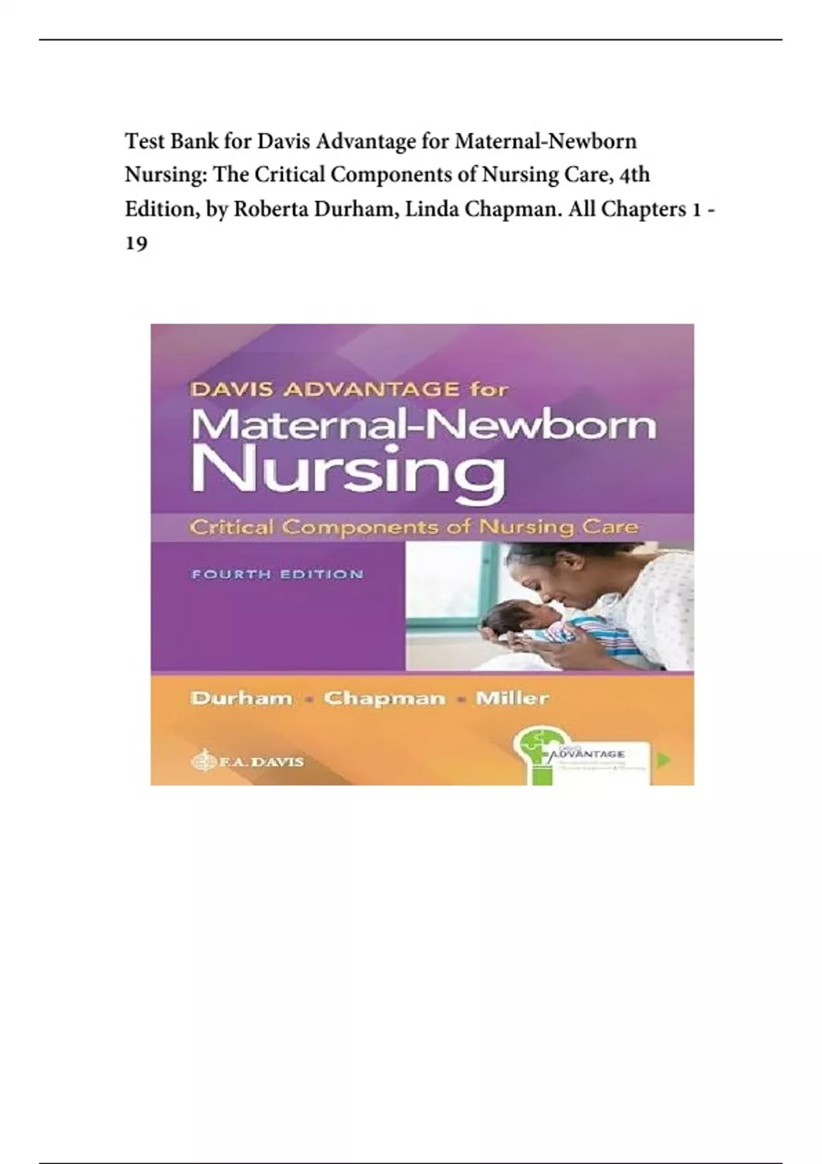 Test Bank for Davis Advantage for Maternal-Newborn Nursing: The ...