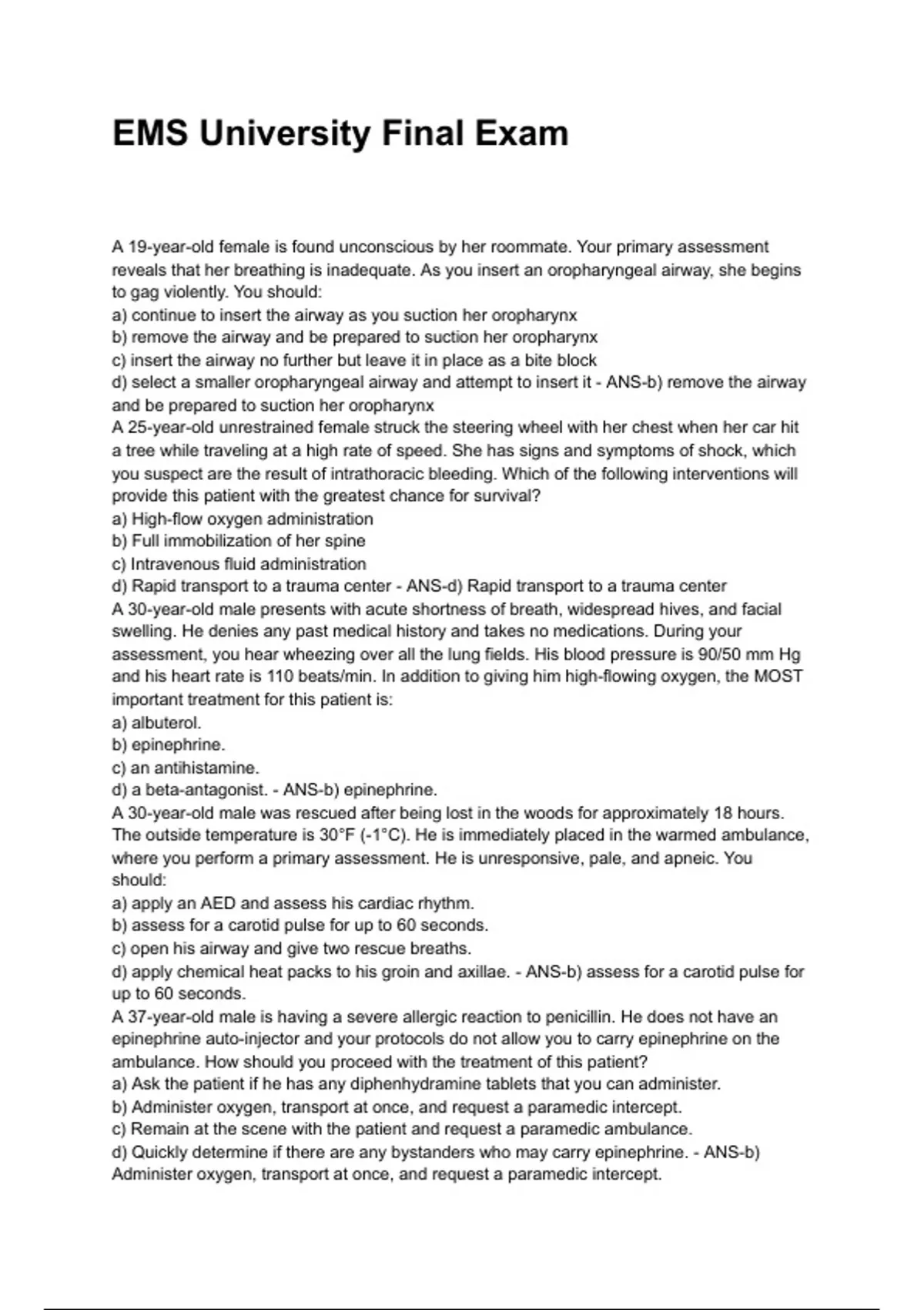 EMS University Final Exam Questions And Answers 2025/2026 Newest update ...