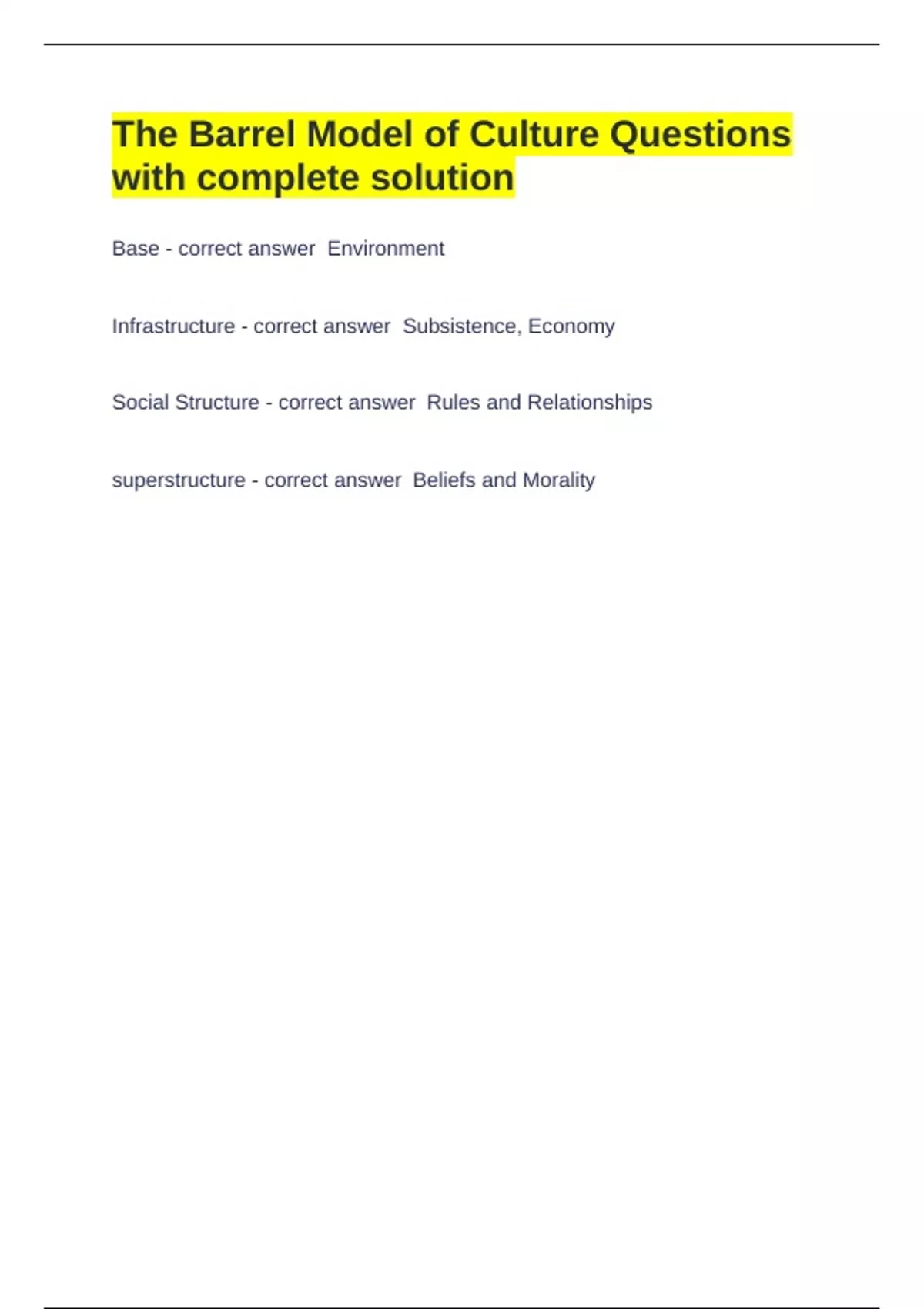 The Barrel Model of Culture Questions with complete solution - BARREL ...