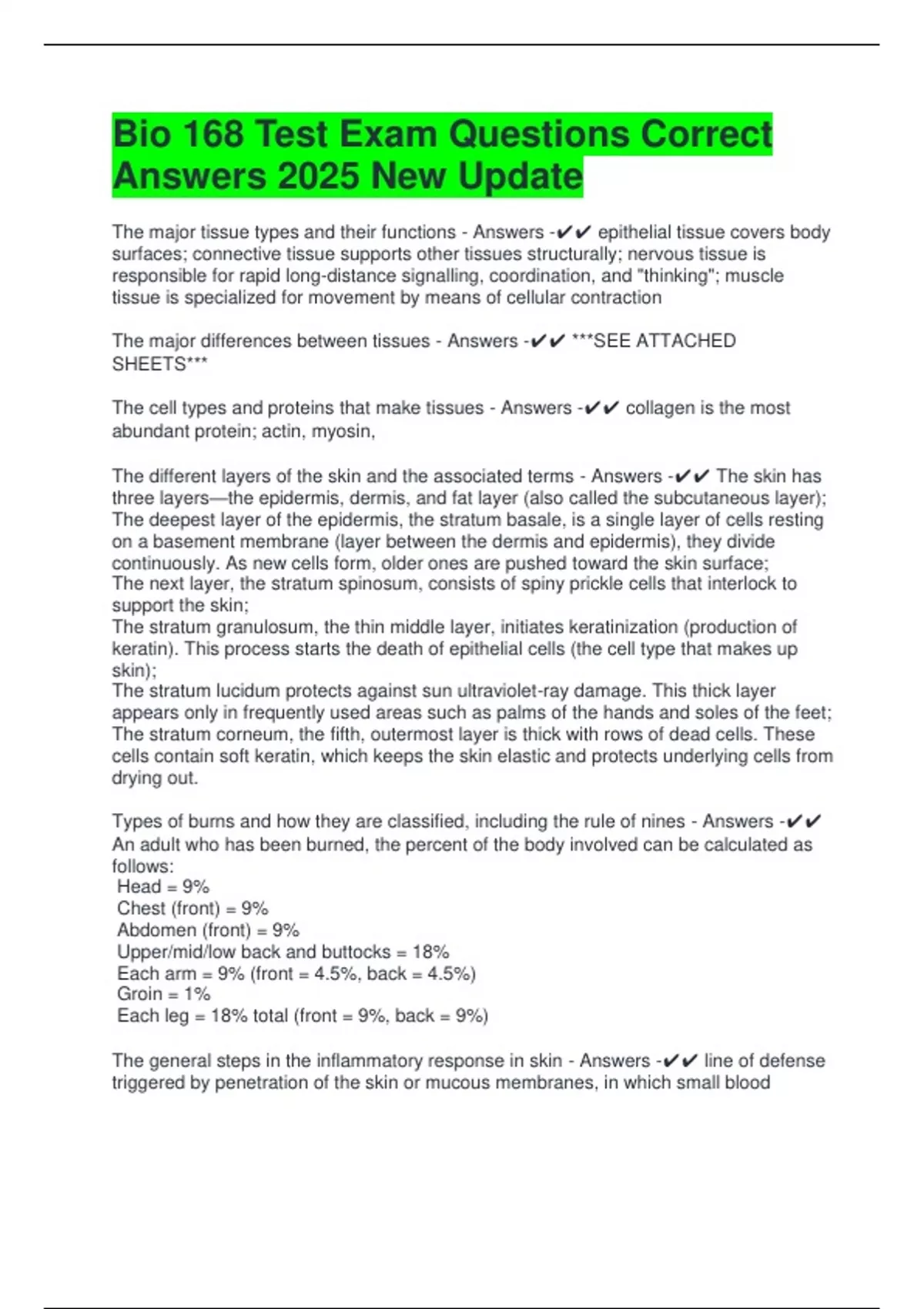 Bio 168 Test Exam Questions Correct Answers 2025 New Update - Bio 168 ...