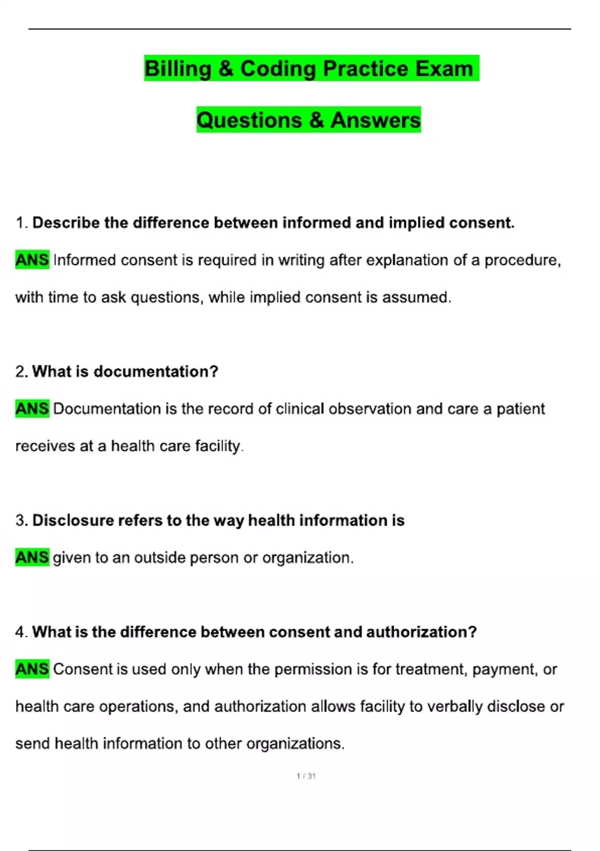Billing & Coding Practice Exam (2025 / 2026 Update) Questions and ...