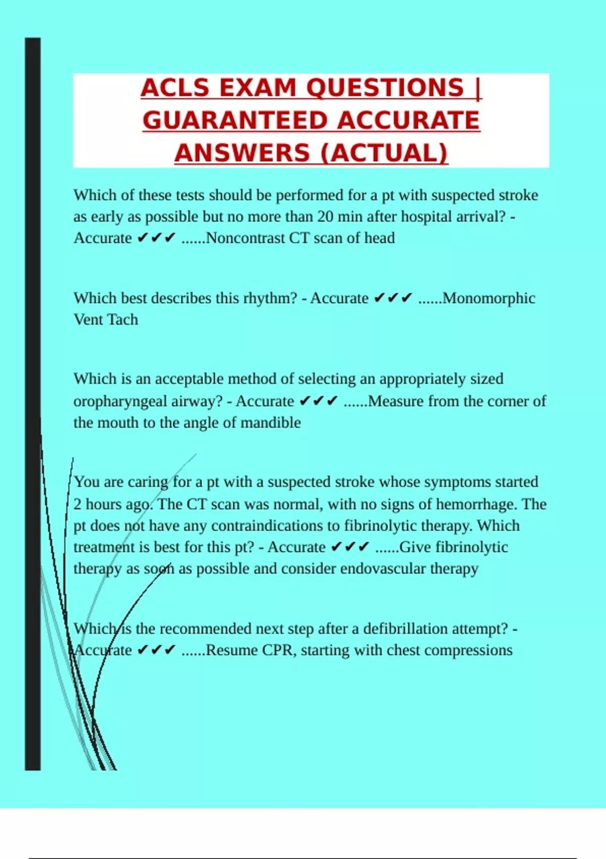 ACLS EXAM QUESTIONS |GUARANTEED ACCURATE ANSWERS (ACTUAL) - ACLS ...