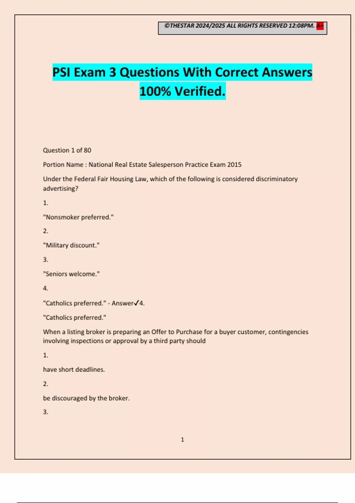 PSI Exam 3 Questions With Correct Answers 100% Verified. - Psi - Stuvia US