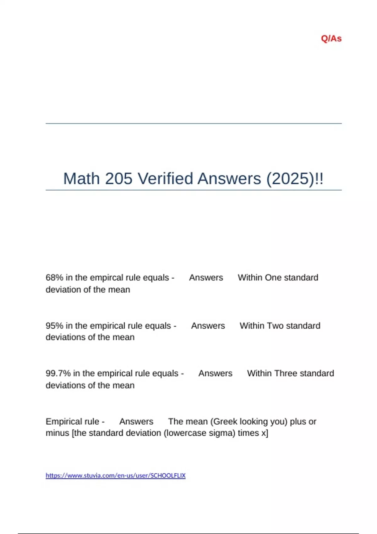 Math 205 Verified Answers (2025)!! - Math 205 - Stuvia US