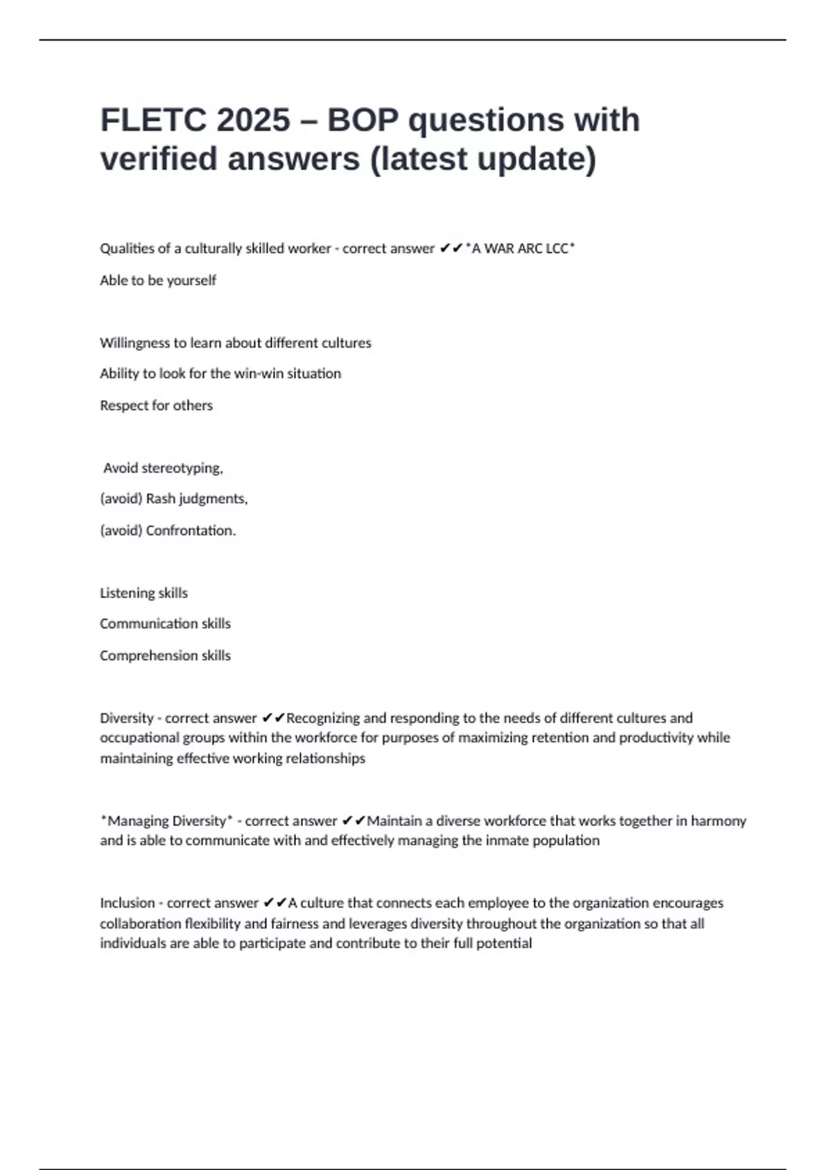 FLETC 2025 – BOP questions with verified answers (latest update ...