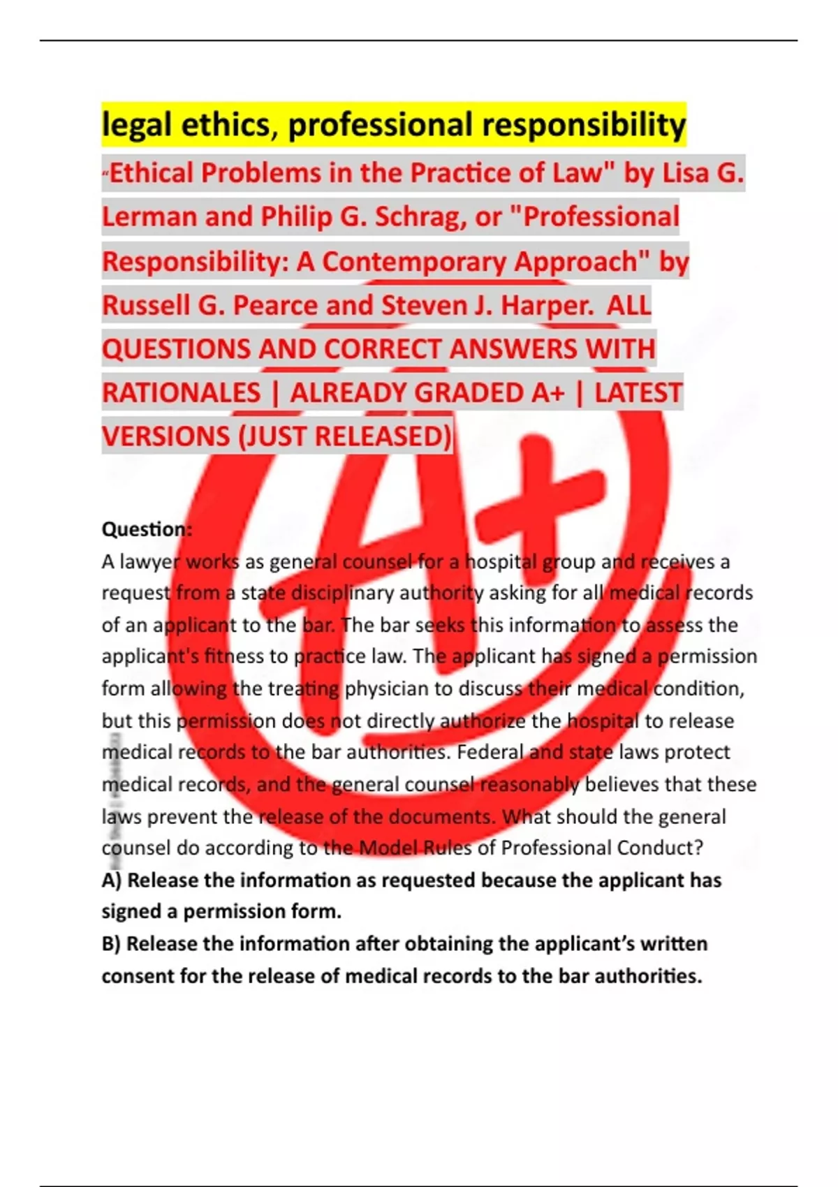 legal ethics, professional responsibility “Ethical Problems in the ...