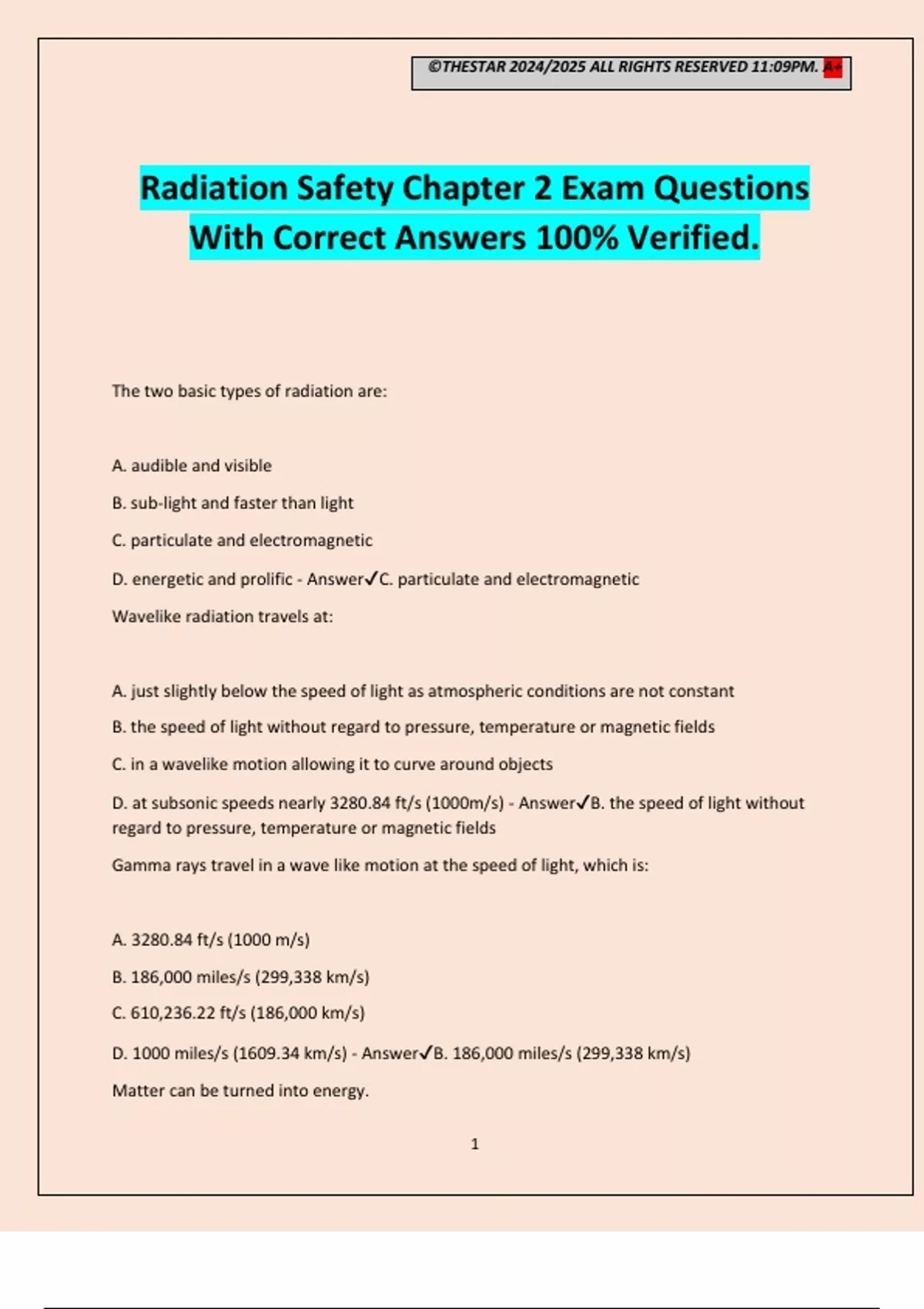 Radiation Safety Chapter 2 Exam Questions With Correct Answers 100% ...