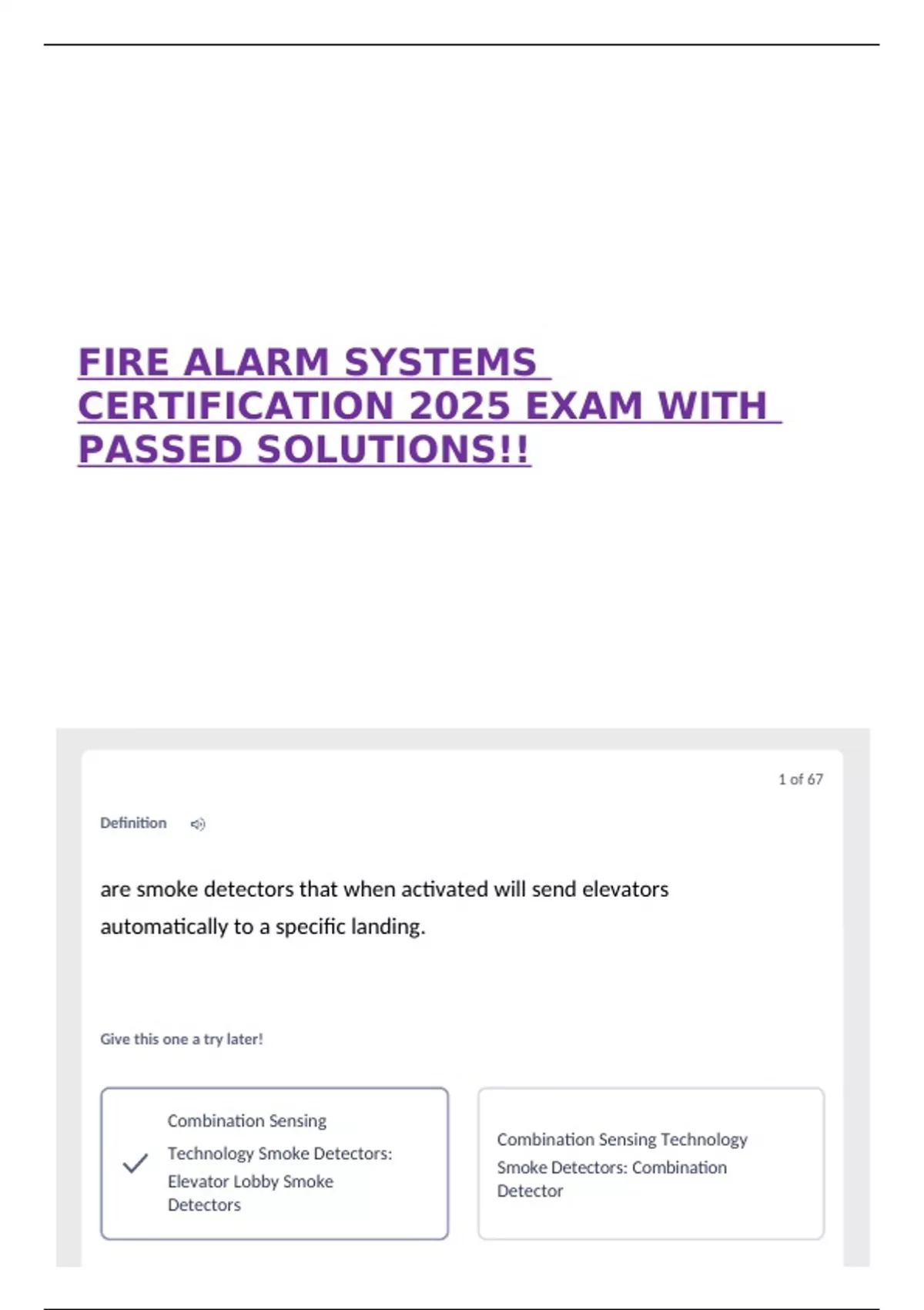 FIRE ALARM SYSTEMS CERTIFICATION 2025 EXAM WITH PASSED SOLUTIONS ...