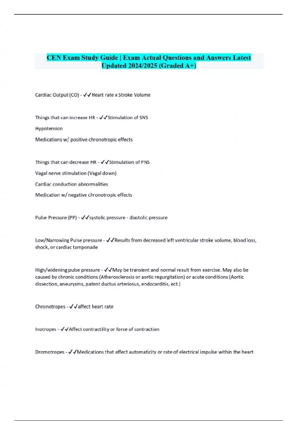 CEN Exam Study Guide | Exam Actual Questions and Answers Latest Updated ...
