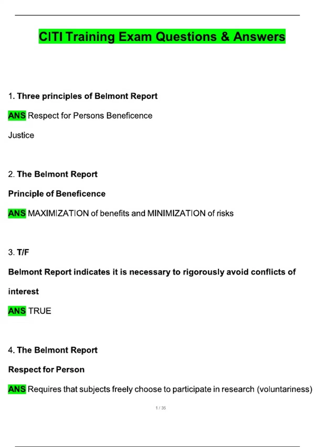 CITI Training Exam (Latest 2025 / 2026 Update) Questions and Verified ...