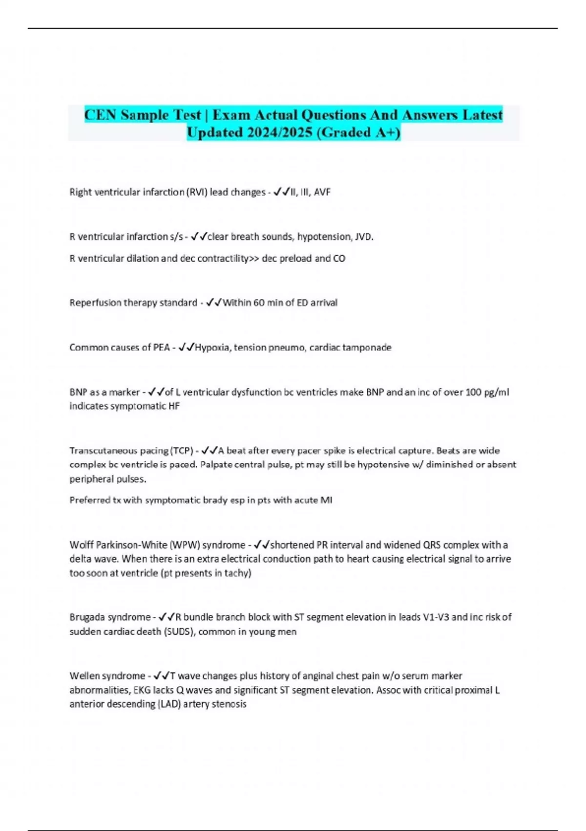 CEN Sample Test | Exam Actual Questions And Answers Latest Updated 2024 ...