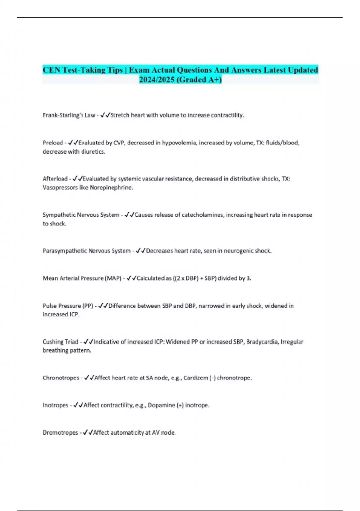 CEN Test-Taking Tips | Exam Actual Questions And Answers Latest Updated ...