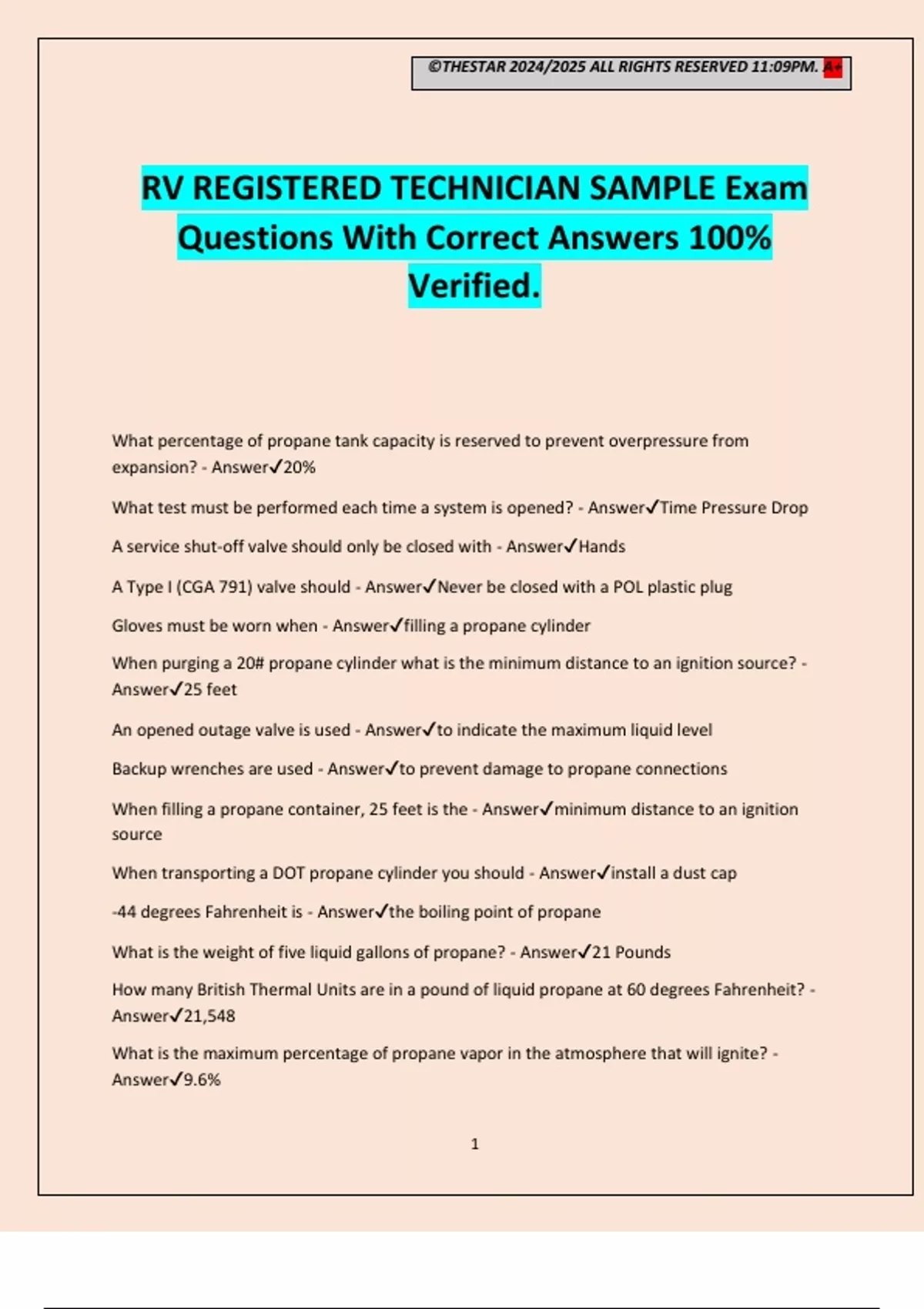 RV REGISTERED TECHNICIAN SAMPLE Exam Questions With Correct Answers 100 ...
