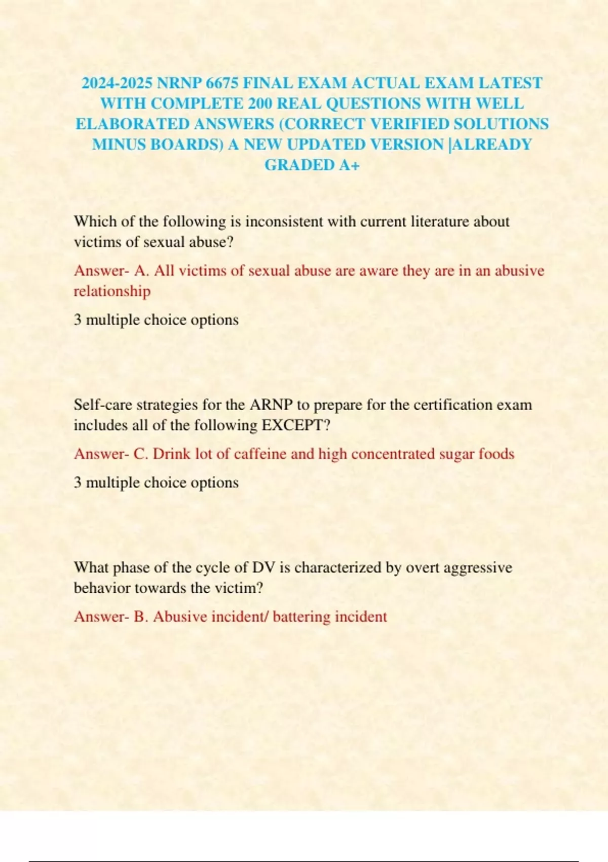 NRNP 6675 FINAL EXAM ACTUAL EXAM LATEST WITH COMPLETE 200 REAL ...