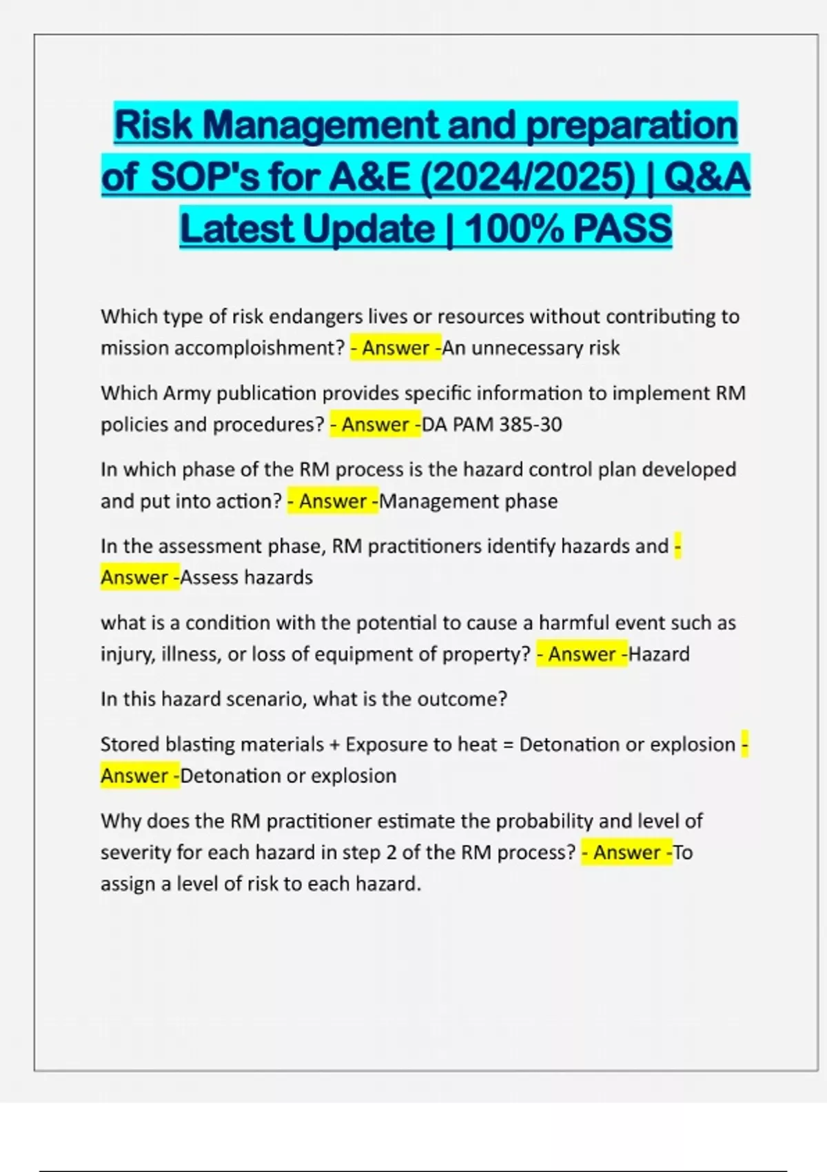 Risk Management and preparation of SOP's for A&E (2024/2025) | Q&A ...
