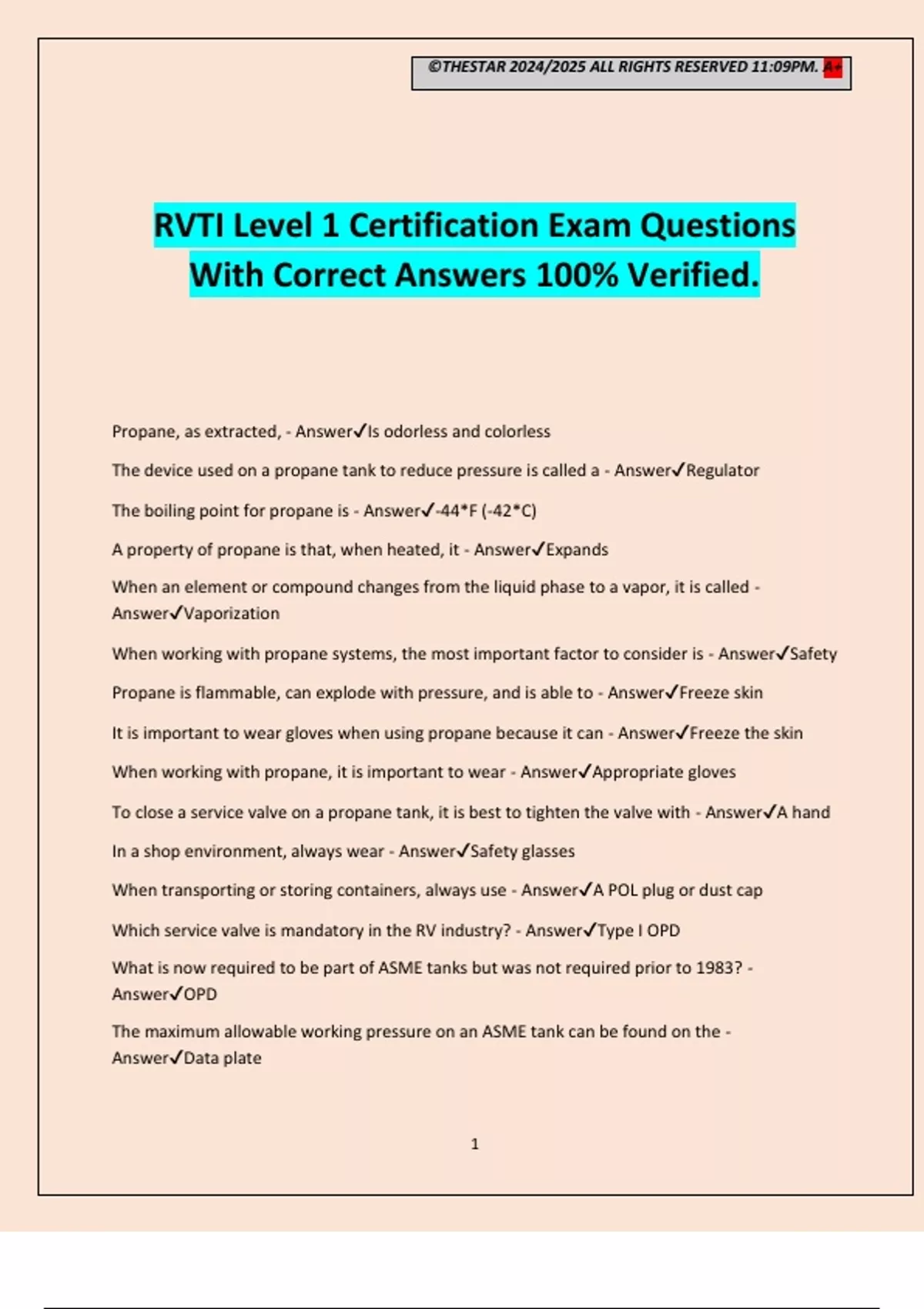 RVTI Level 1 Certification Exam Questions With Correct Answers 100% Verified. - RVTI - Stuvia US