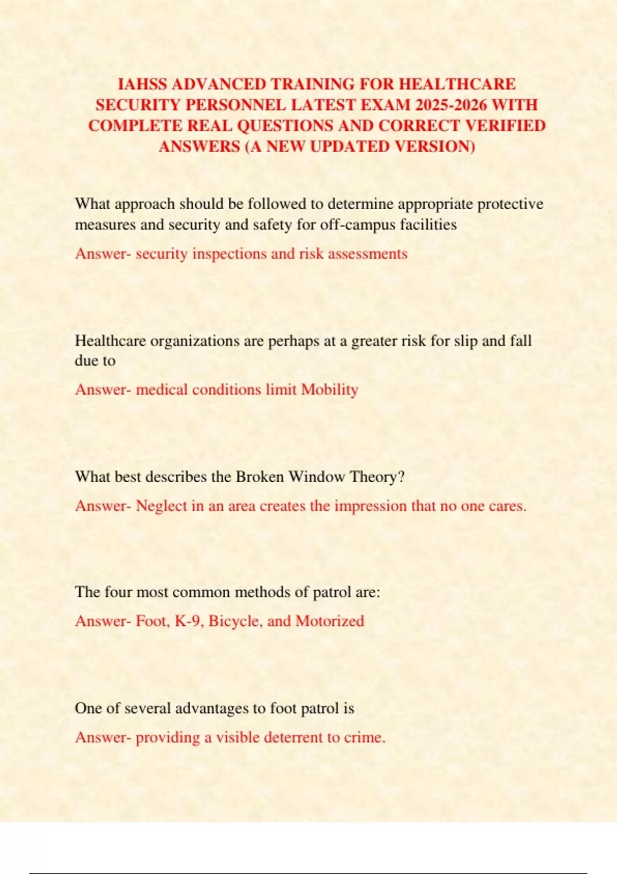 IAHSS ADVANCED TRAINING FOR HEALTHCARE SECURITY PERSONNEL LATEST EXAM ...