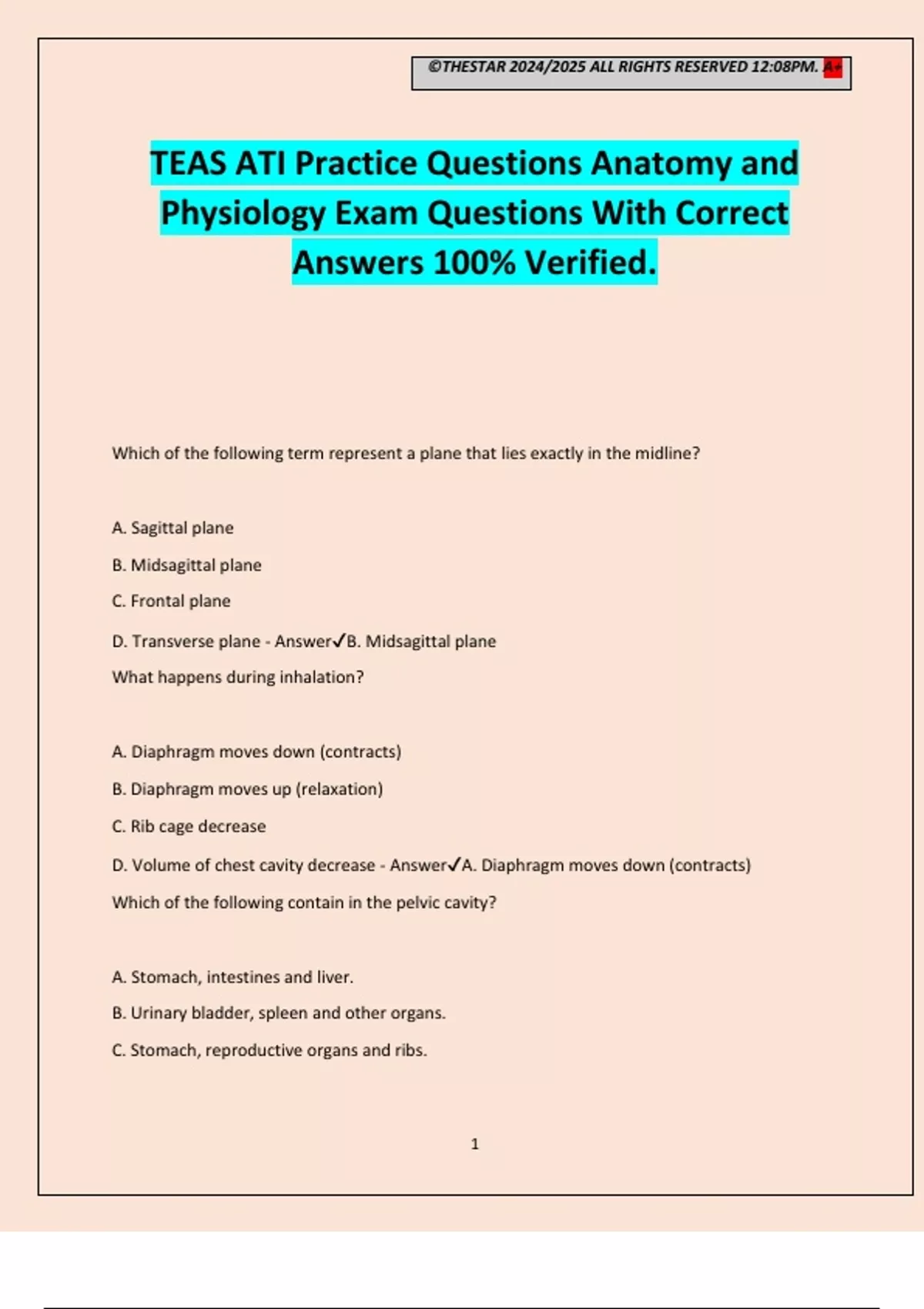 TEAS ATI Practice Questions Anatomy and Physiology Exam Questions With ...