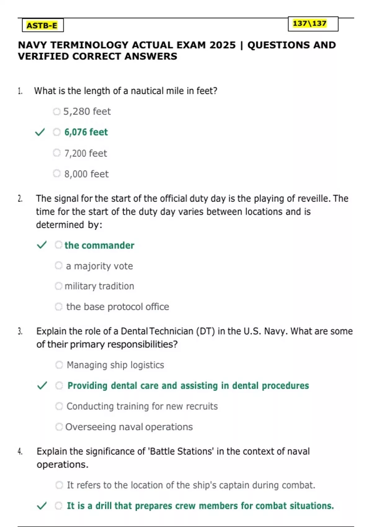 ASTB-E-NAVY TERMINOLOGY ACTUAL EXAM 2025 | QUESTIONS AND VERIFIED ...
