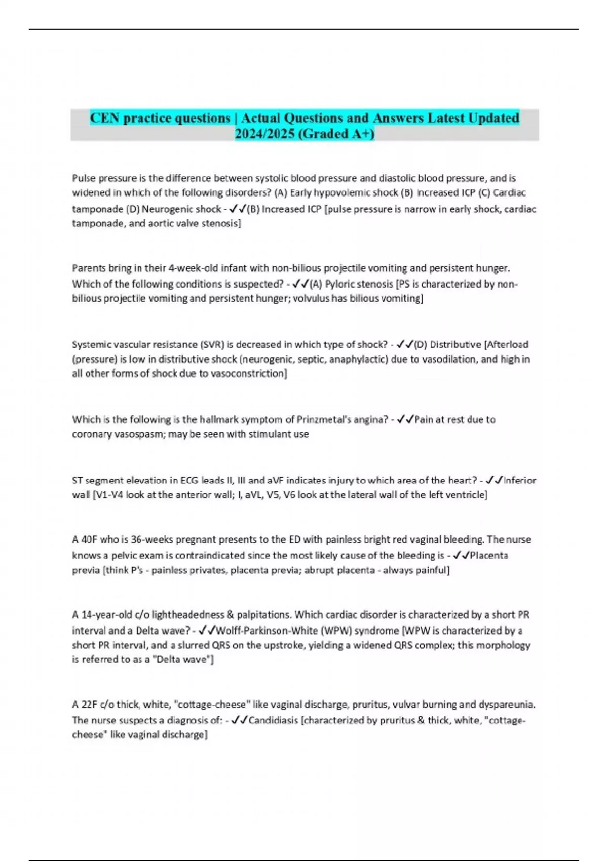 CEN practice questions | Actual Questions and Answers Latest Updated ...