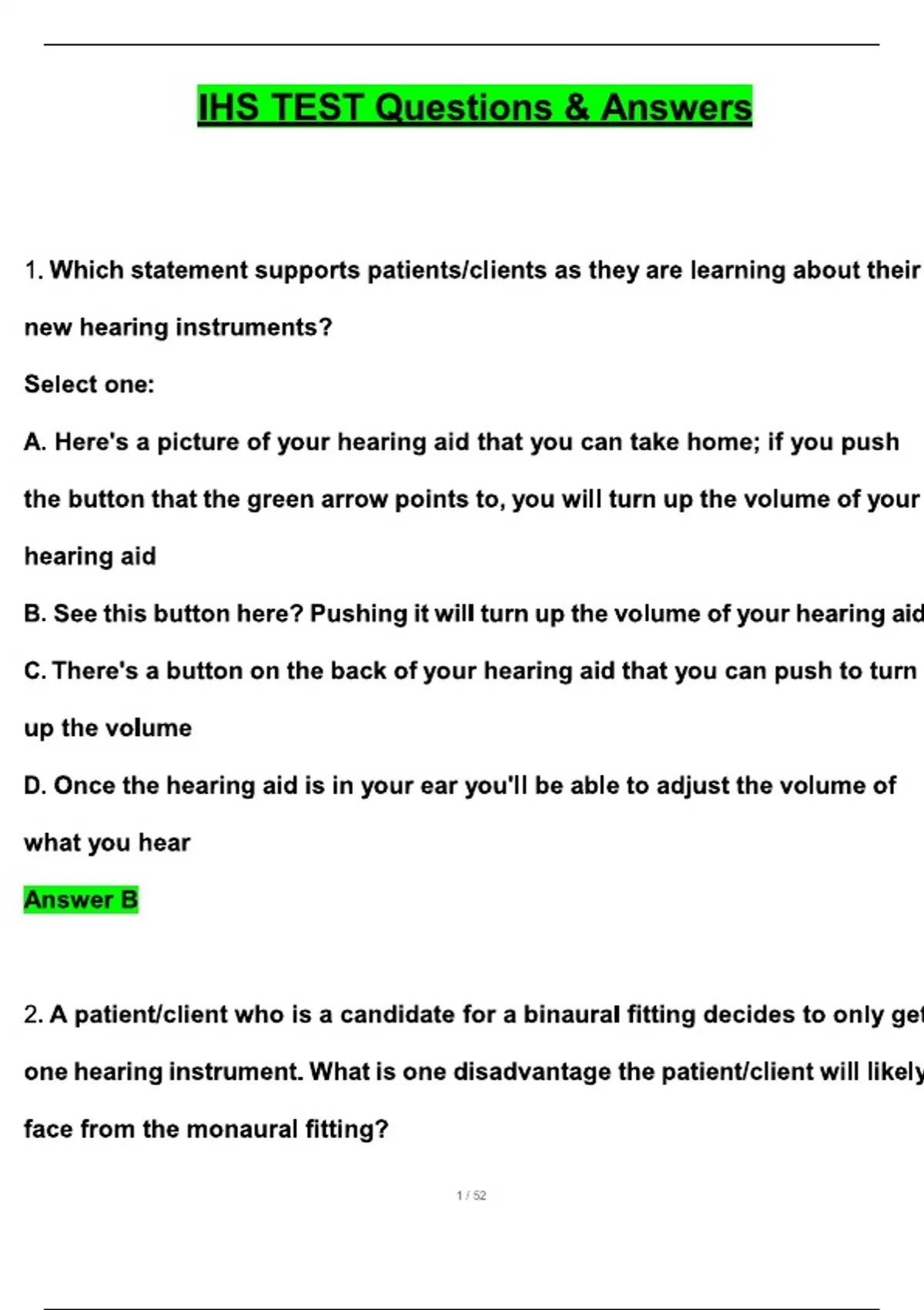 IHS TEST (Latest 2025 / 2026 Update) Questions and Verified Answers ...