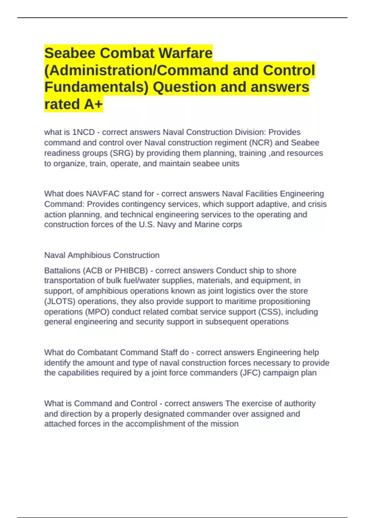 Seabee Combat Warfare (Administration/Command and Control Fundamentals ...