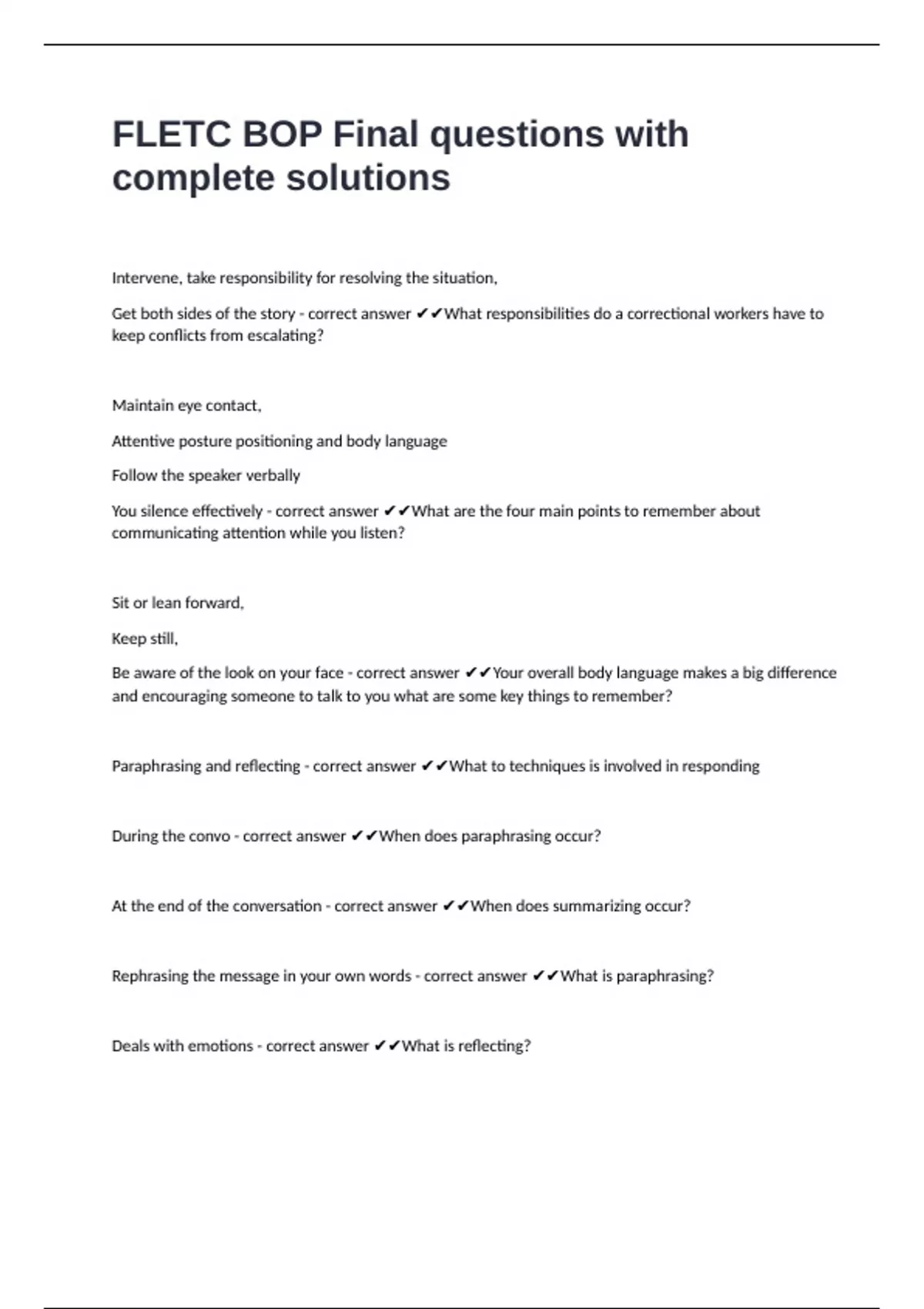 FLETC BOP Final questions with complete solutions - FLETC BOP - Stuvia US